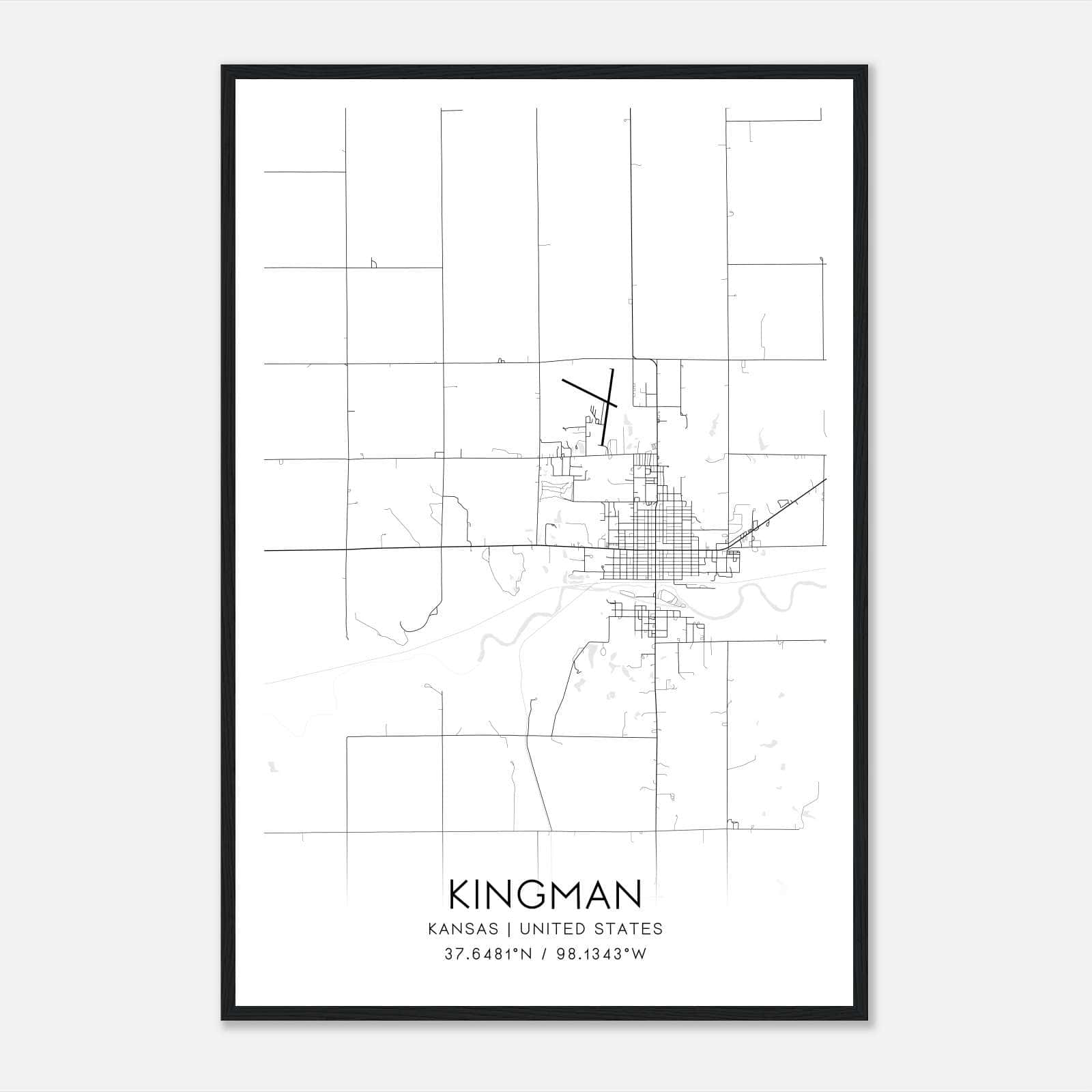 Kingman Kansas Map Poster, Modern Home Decor Wall Art Print - Custom ...