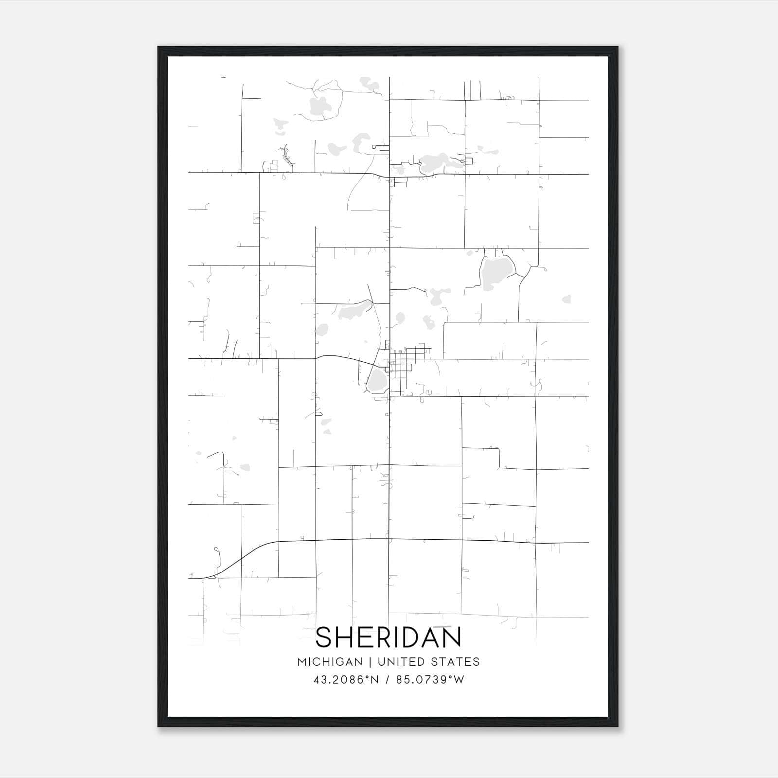 Sheridan Michigan Map Poster, Modern Home Decor Wall Art Print - Custom ...