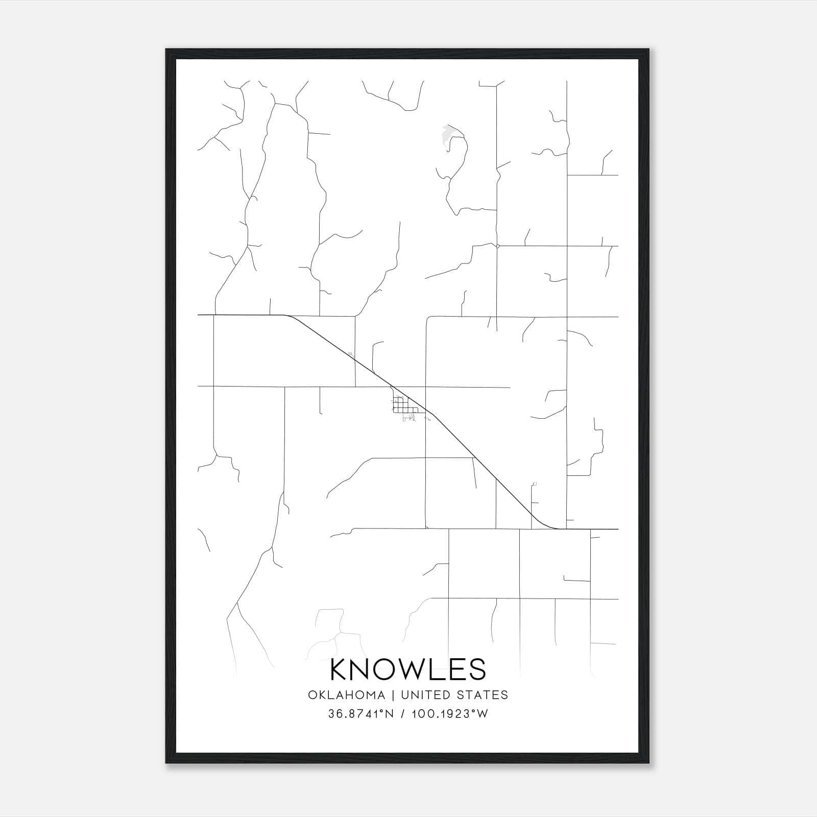 Knowles Oklahoma Map Poster, Modern Home Decor Wall Art Print - Custom ...