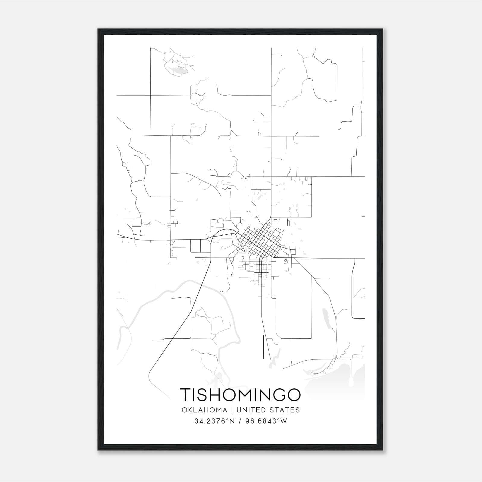 Tishomingo Oklahoma Map Poster, Modern Home Decor Wall Art Print ...