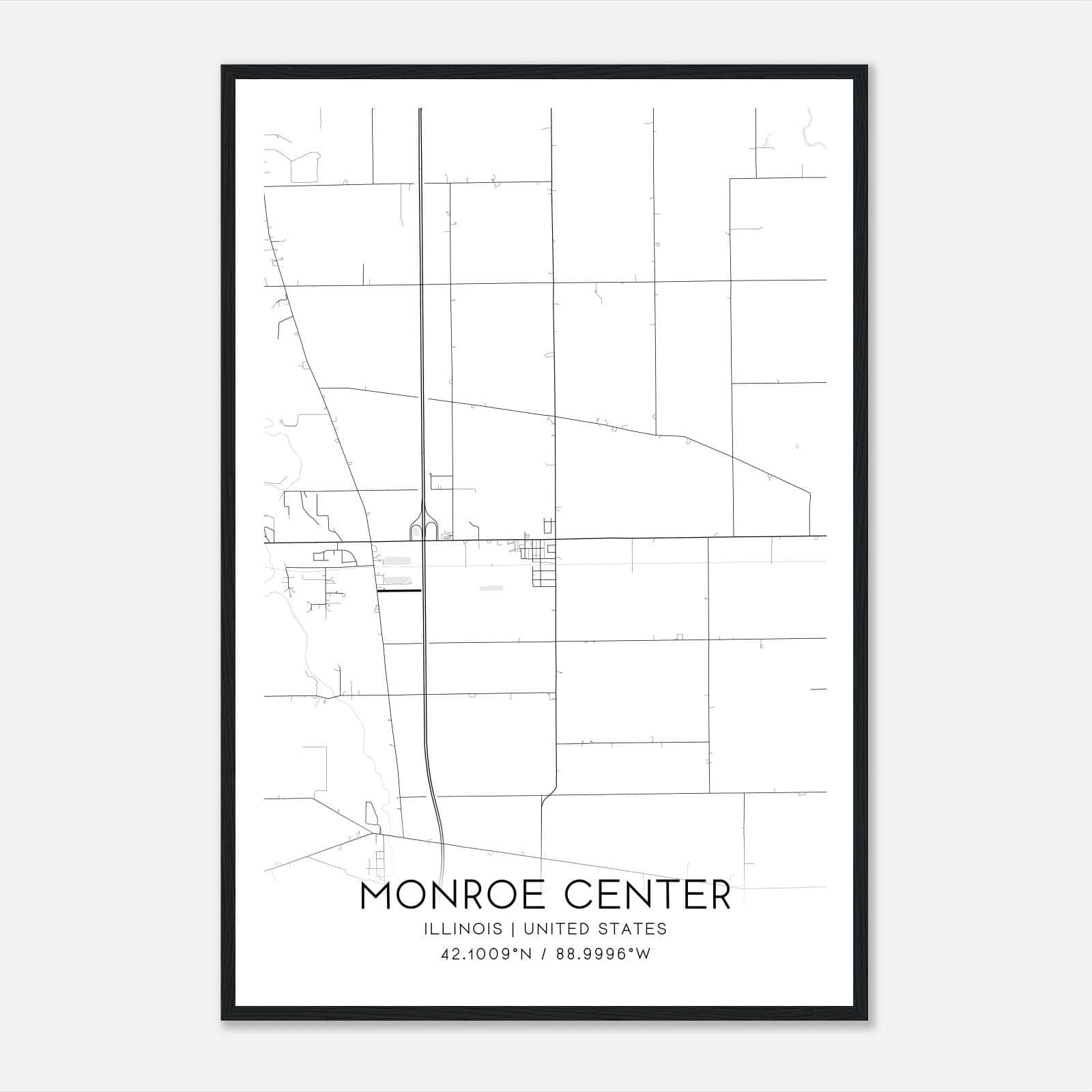Monroe Center Illinois Map Poster, Modern Home Decor Wall Art Print ...