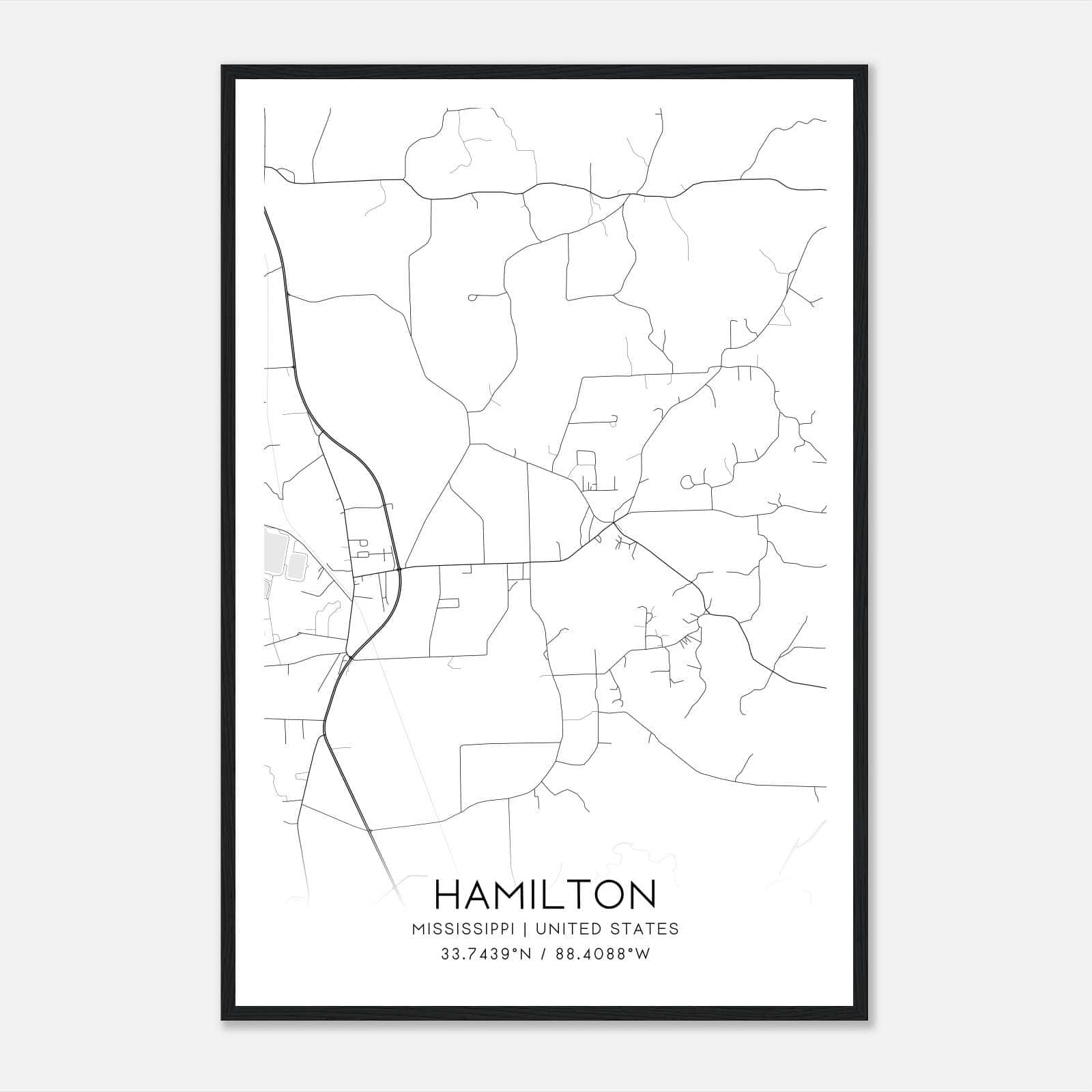 Hamilton Mississippi Map Poster, Modern Home Decor Wall Art Print ...