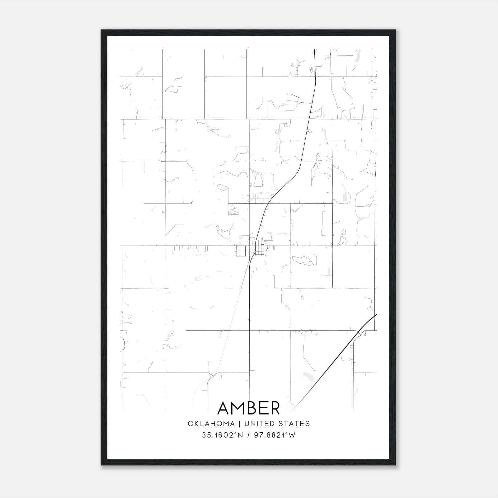 Amber Oklahoma Map Poster, Modern Home Decor Wall Art Print - Custom ...