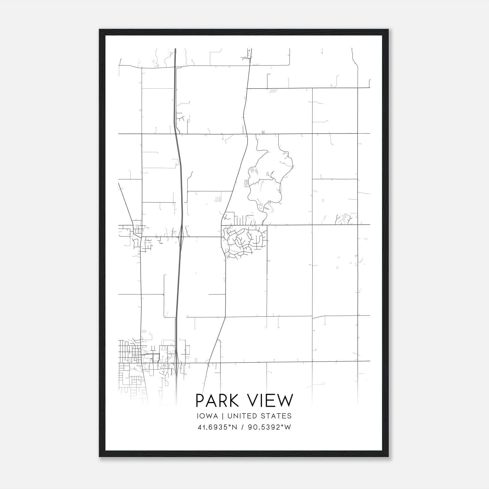 Park View Iowa Map Poster, Modern Home Decor Wall Art Print - Custom ...