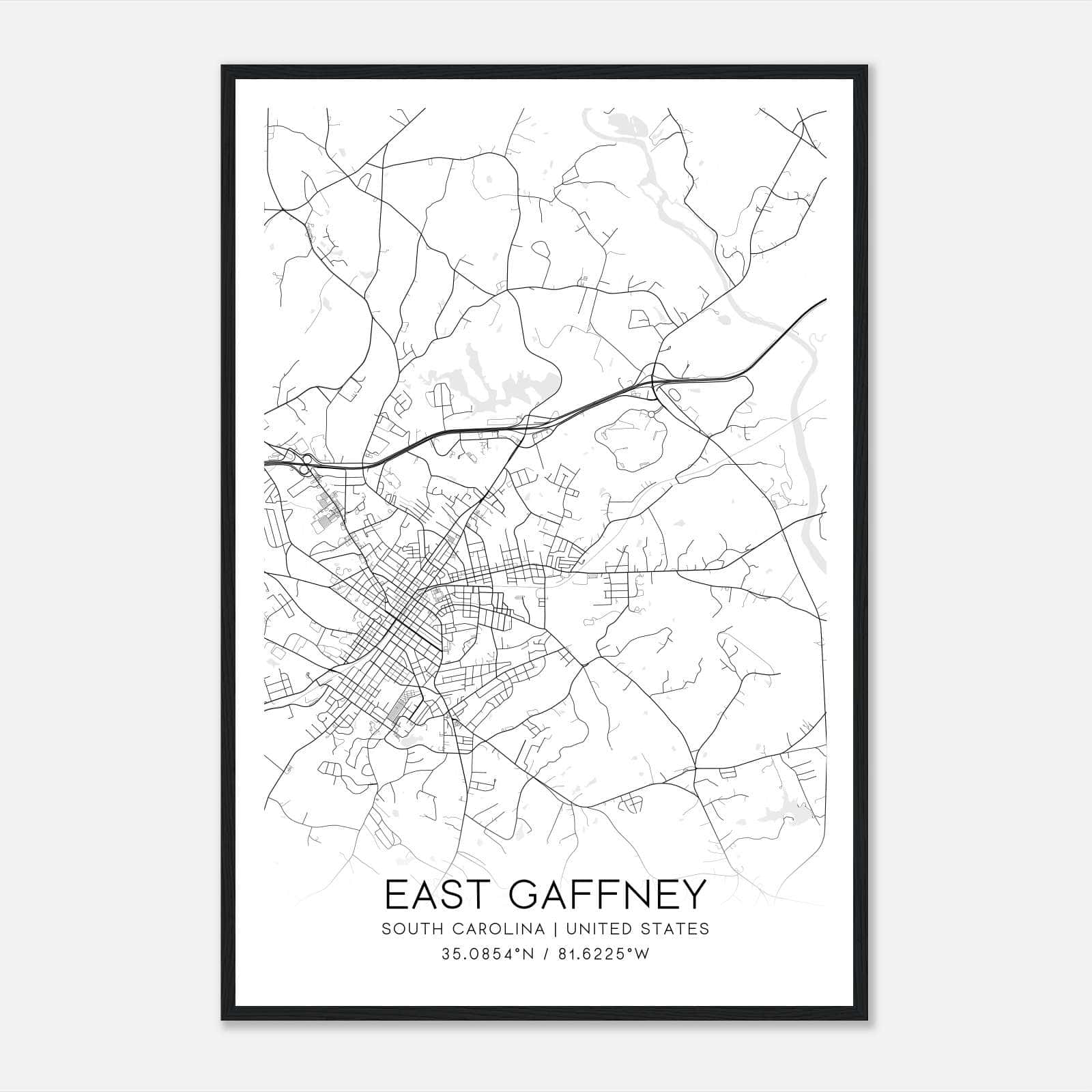 East Gaffney South Carolina Map Poster, Modern Home Decor Wall Art ...