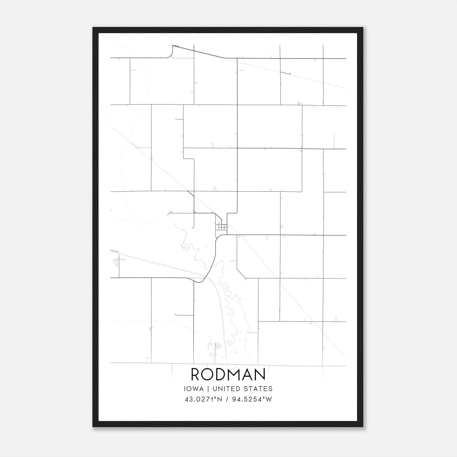 Rodman Iowa Map Poster, Modern Home Decor Wall Art Print - Custom Maps ...