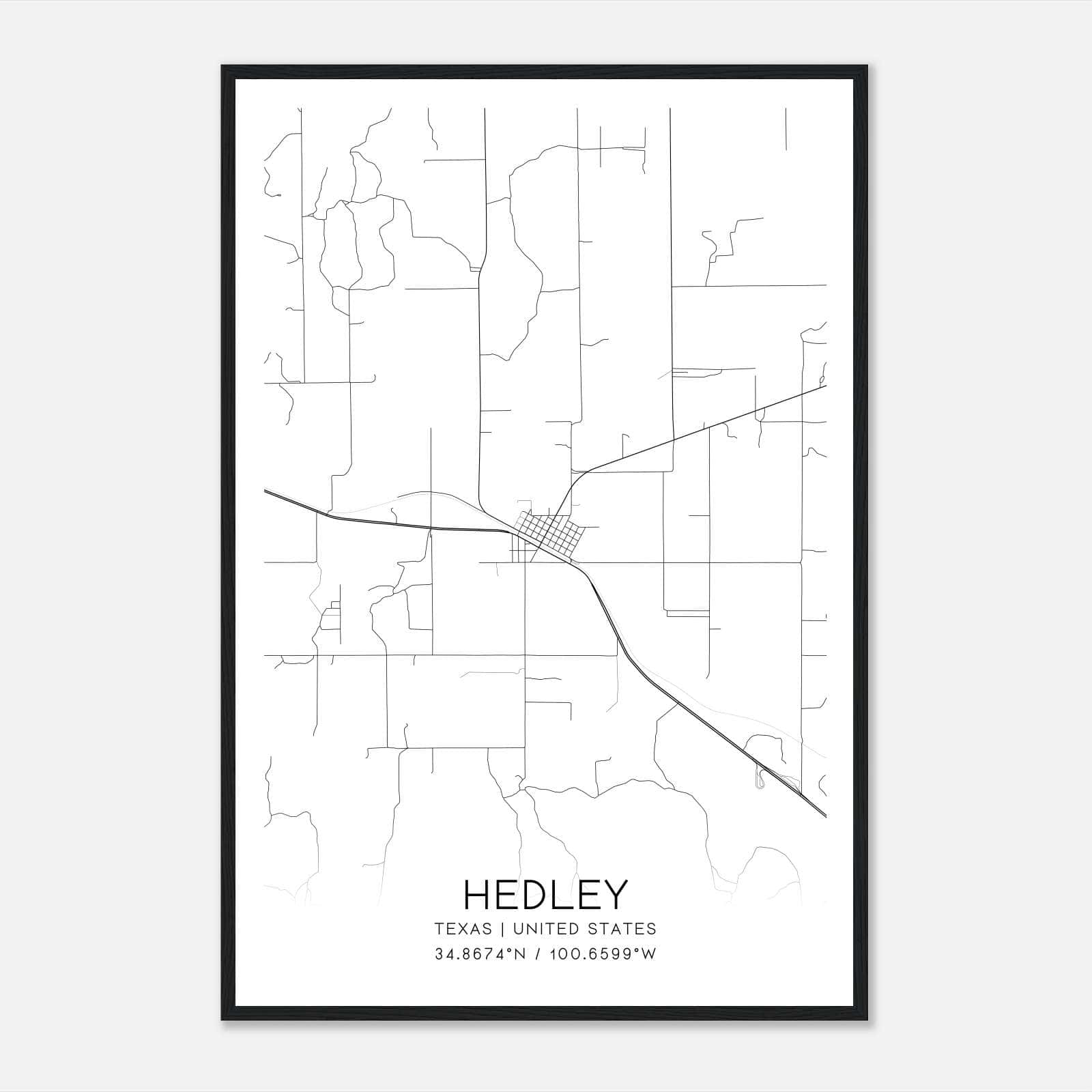 Hedley Texas Map Poster, Modern Home Decor Wall Art Print - Custom Maps & Posters