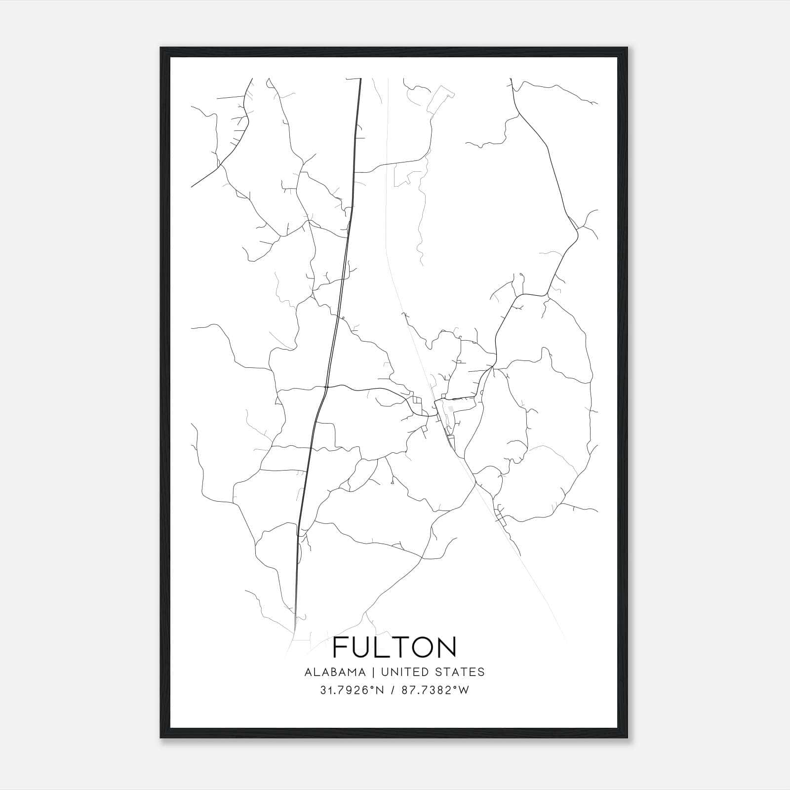 Fulton Alabama Map Poster, Modern Home Decor Wall Art Print - Custom ...