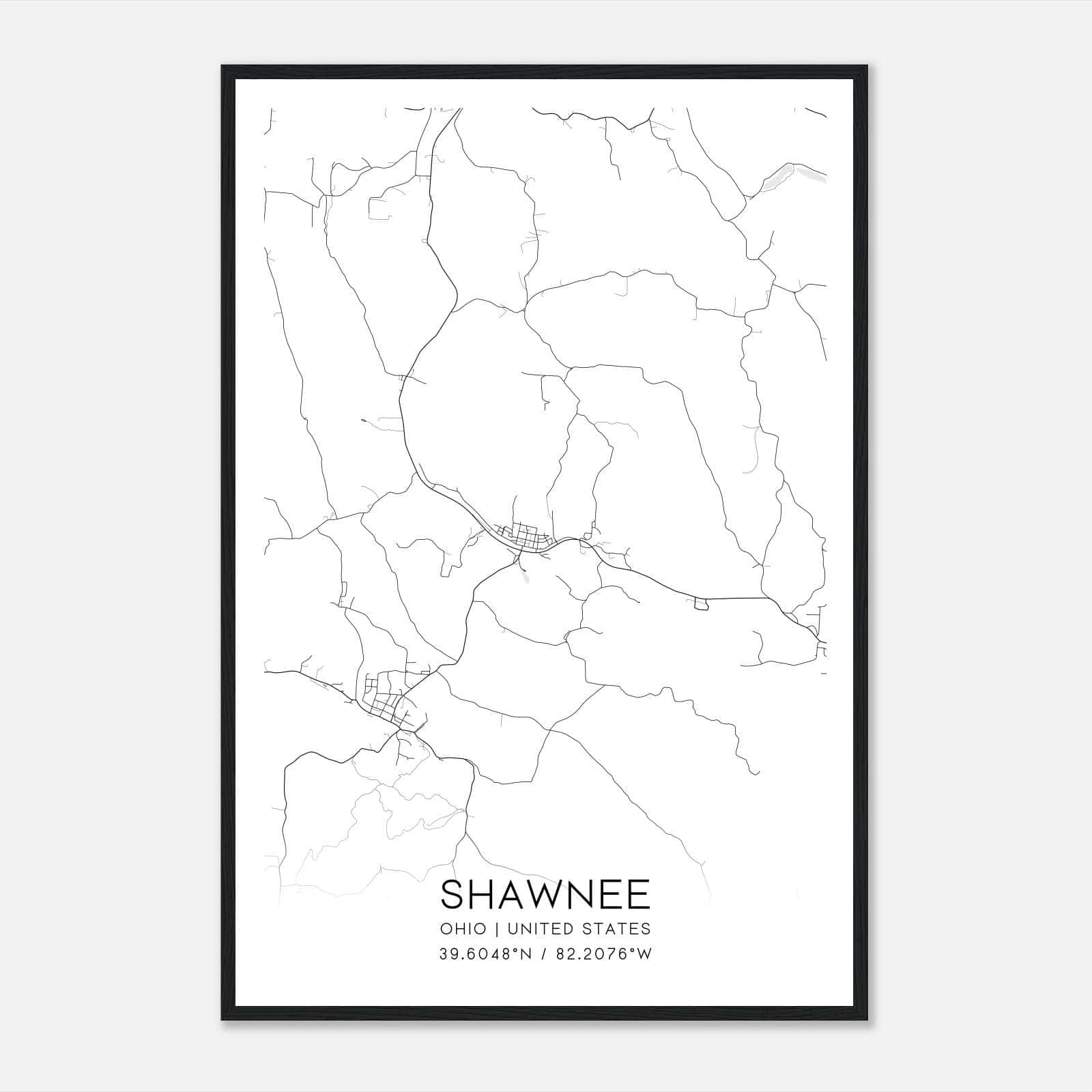 Shawnee Ohio Map Poster, Modern Home Decor Wall Art Print - Custom Maps ...