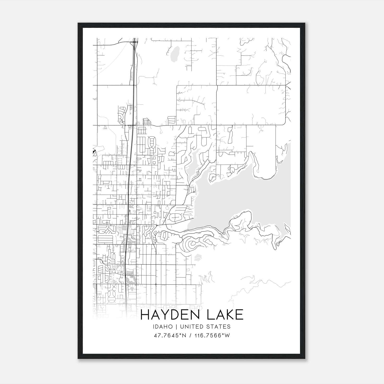 Hayden Lake Idaho Map Poster, Modern Home Decor Wall Art Print - Custom ...