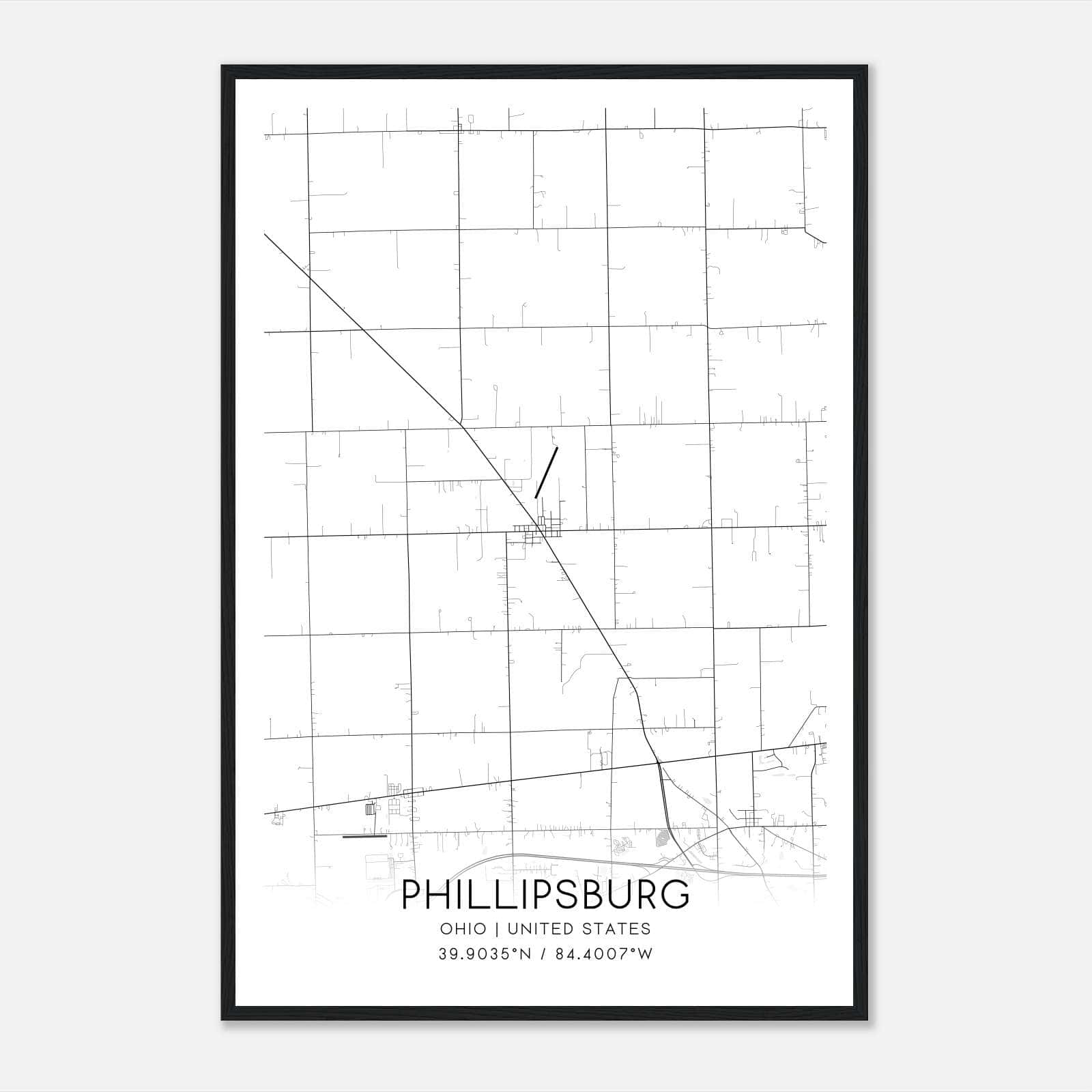 Phillipsburg Ohio Map Poster, Modern Home Decor Wall Art Print - Custom Maps & Posters