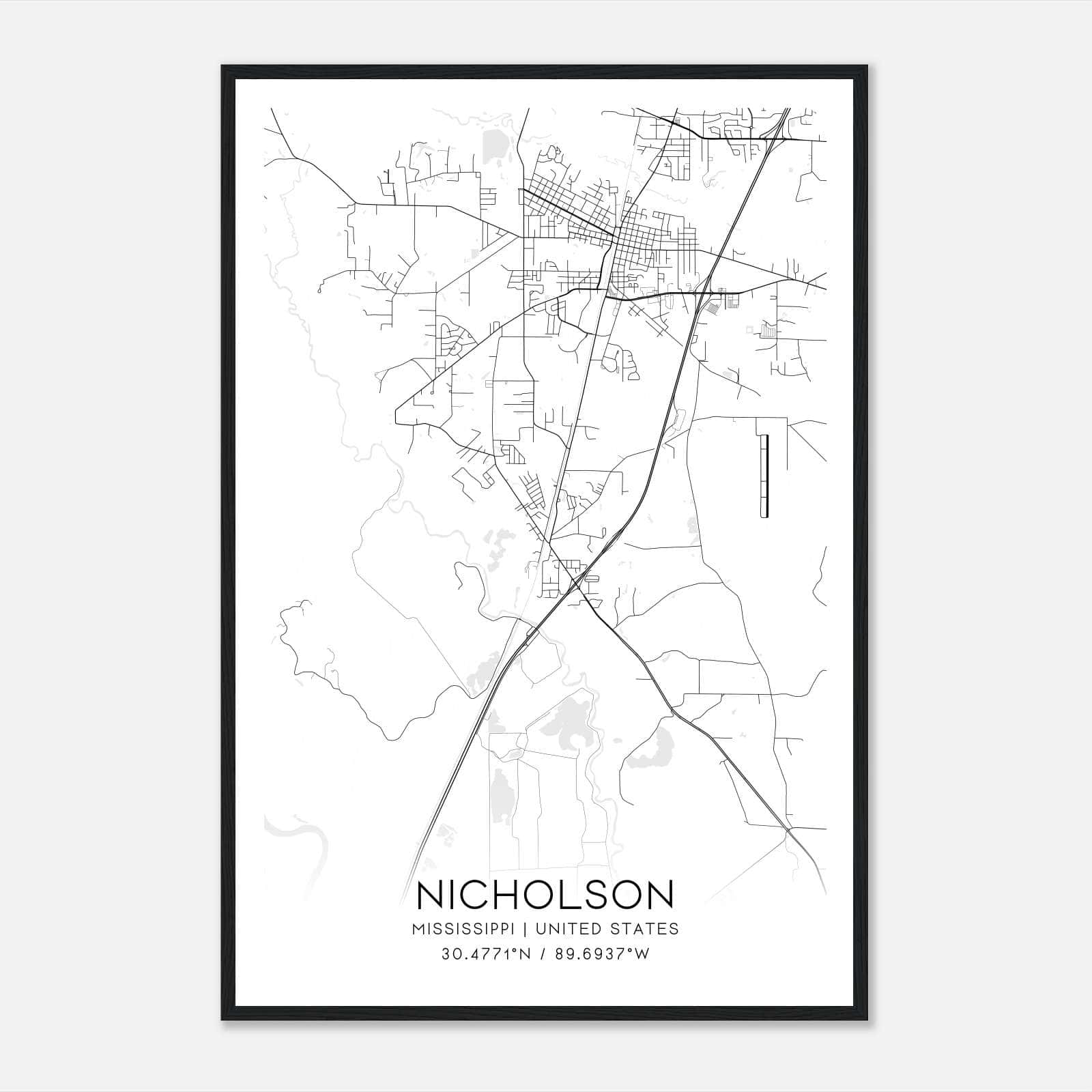 Nicholson Mississippi Map Poster, Modern Home Decor Wall Art Print ...