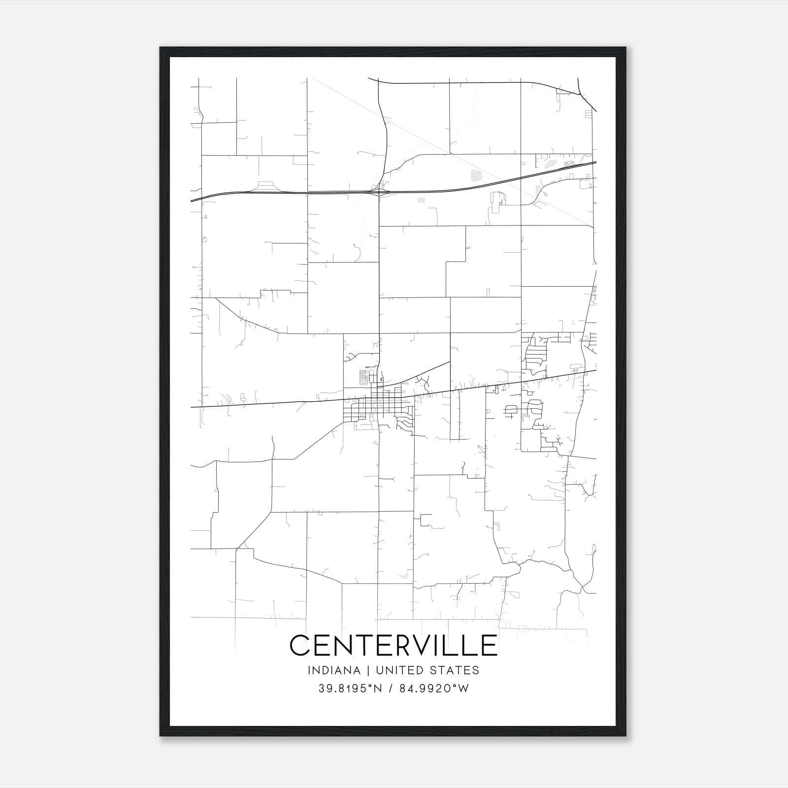 Centerville Indiana Map Poster, Modern Home Decor Wall Art Print ...
