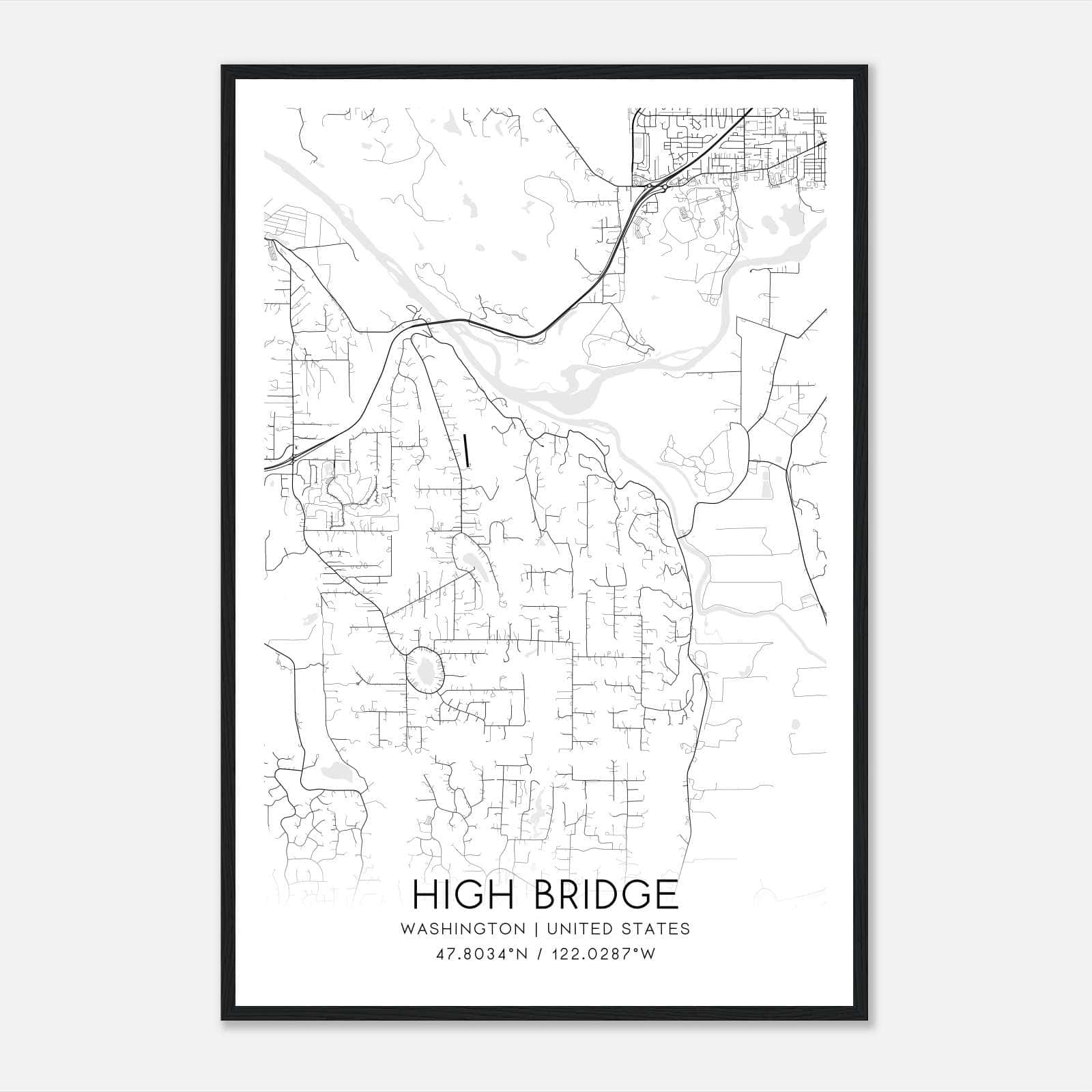 High Bridge Washington Map Poster, Modern Home Decor Wall Art Print ...