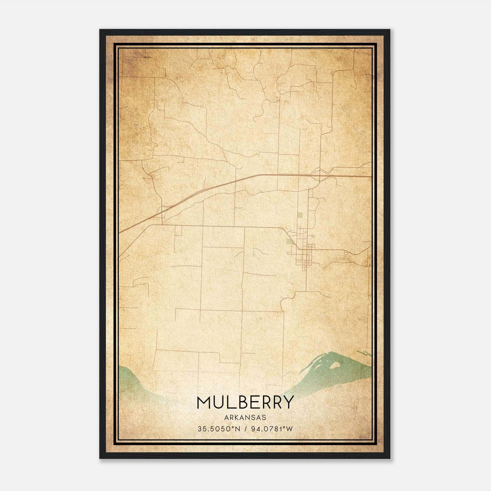 Vintage Mulberry Arkansas Map Poster, Mulberry AR City Road Wall Art ...