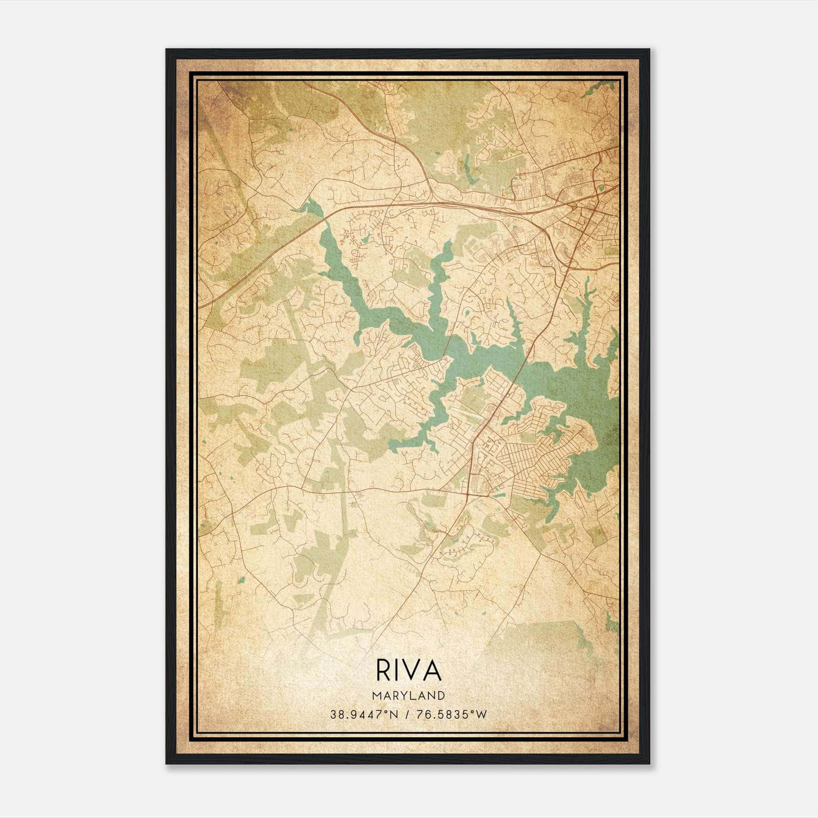 Vintage Riva Maryland Map Poster, Riva MD City Road Wall Art Print ...