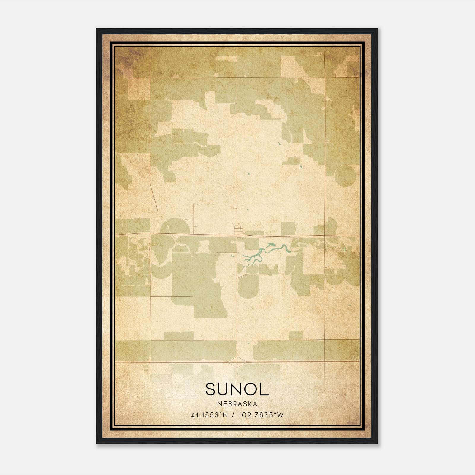 Vintage Sunol Nebraska Map Poster, Sunol NE City Road Wall Art Print ...