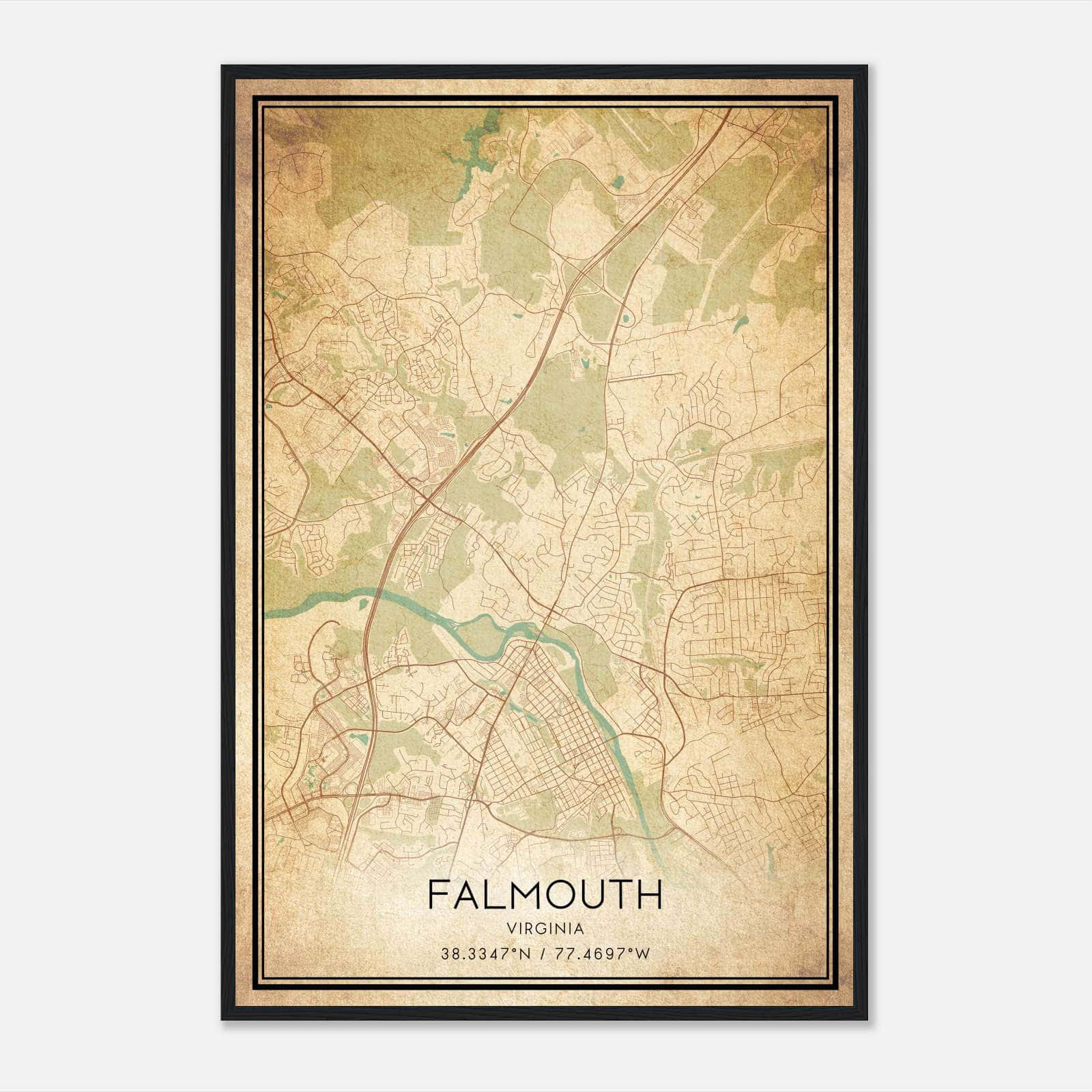 Vintage Falmouth Virginia Map Poster, Falmouth VA City Road Wall Art ...