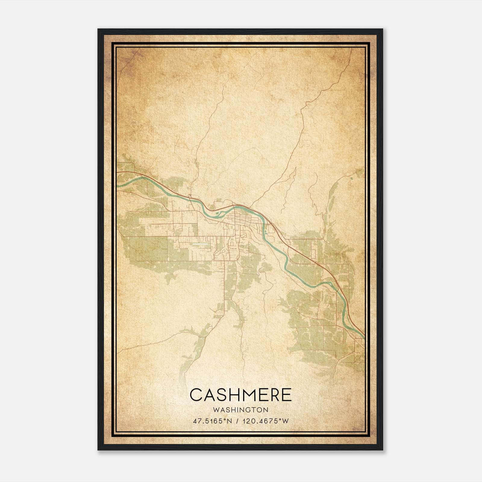 Vintage Cashmere Washington Map Poster, Cashmere WA City Road Wall Art ...