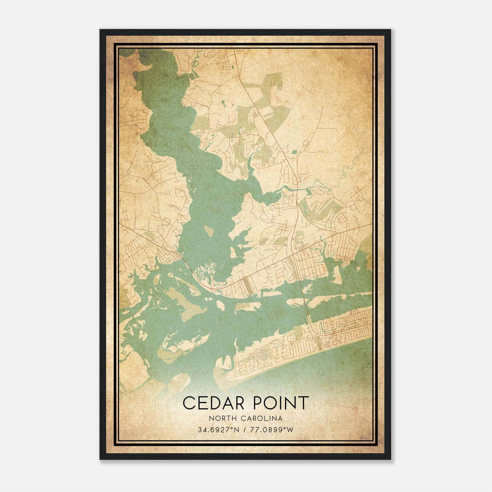 Vintage Cedar Point North Carolina Map Poster, Cedar Point NC City Road ...