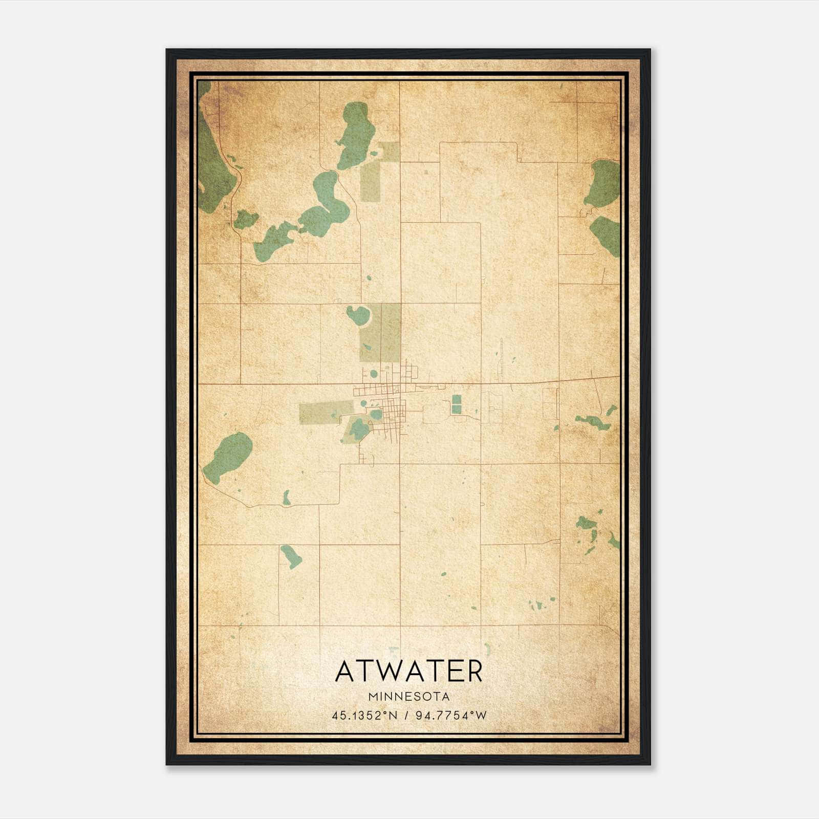 Vintage Atwater Minnesota Map Poster, Atwater MN City Road Wall Art ...