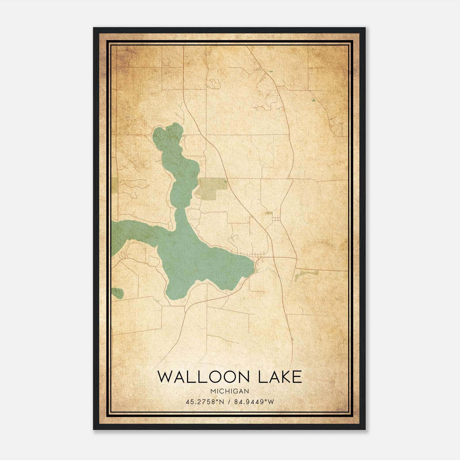 Vintage Walloon Lake Michigan Map Poster, Walloon Lake MI City Road ...