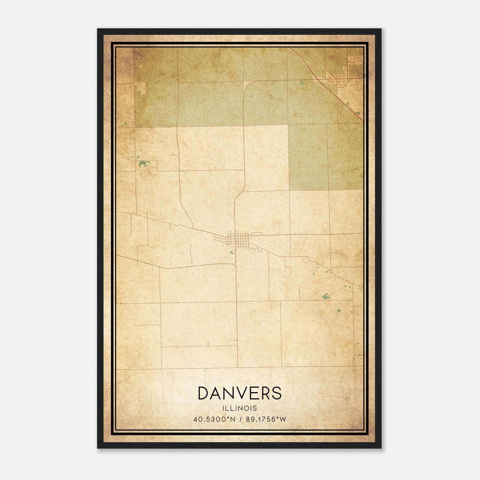 Vintage Danvers Illinois Map Poster, Danvers IL City Road Wall Art Print - Custom Maps & Posters