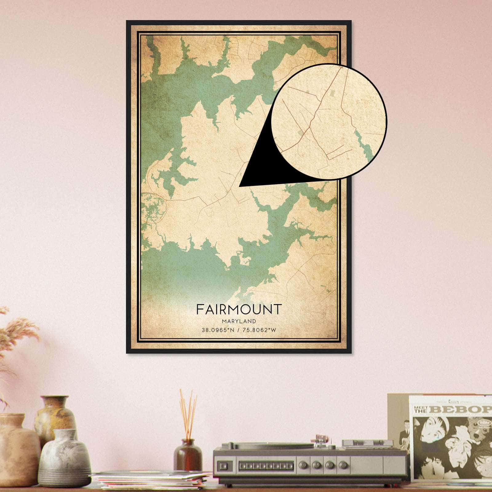 Vintage Fairmount Maryland Map Poster, Fairmount MD City Road Wall Art ...
