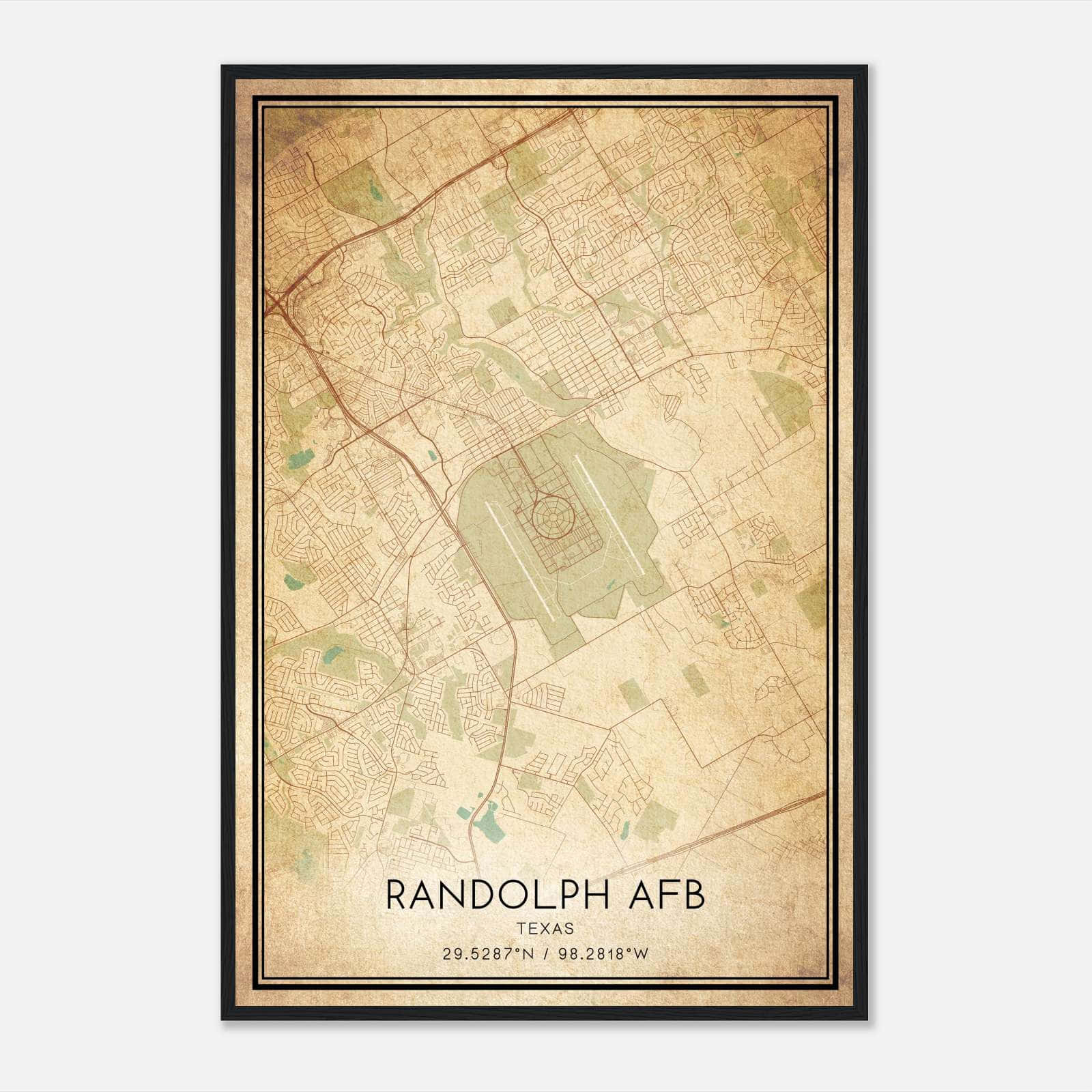 Vintage Randolph Afb Texas Map Poster, Randolph Afb TX City Road Wall ...