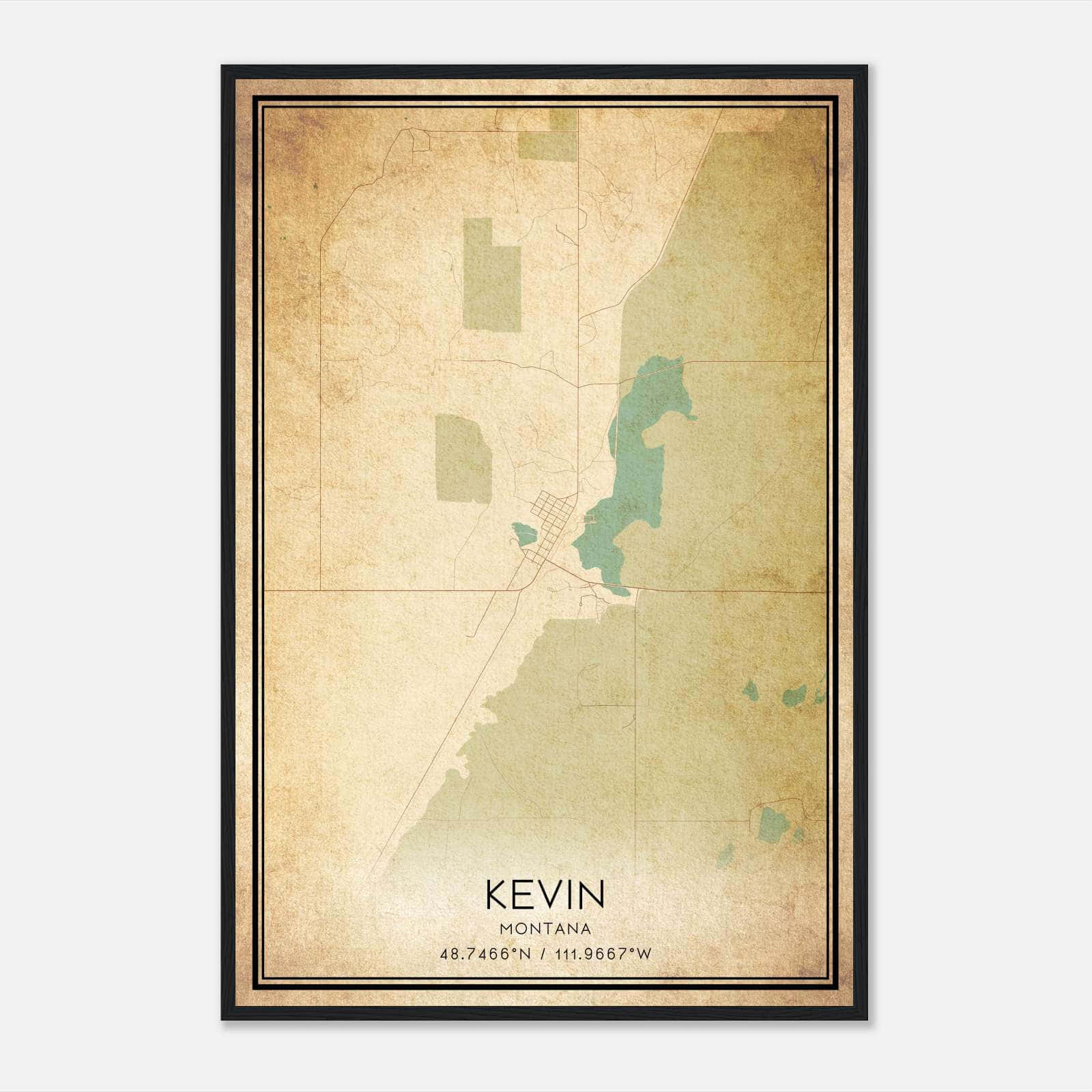 Vintage Kevin Montana Map Poster, Kevin MT City Road Wall Art Print ...