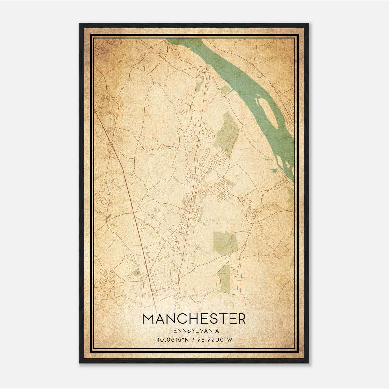 Vintage Manchester Pennsylvania Map Poster, Manchester PA City Road ...