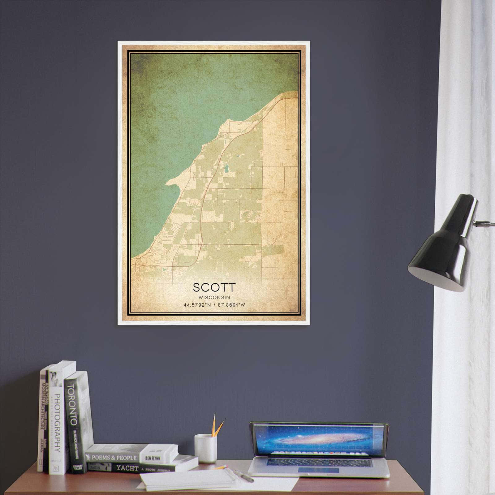 Vintage Scott Wisconsin Map Poster, Scott WI City Road Wall Art Print ...