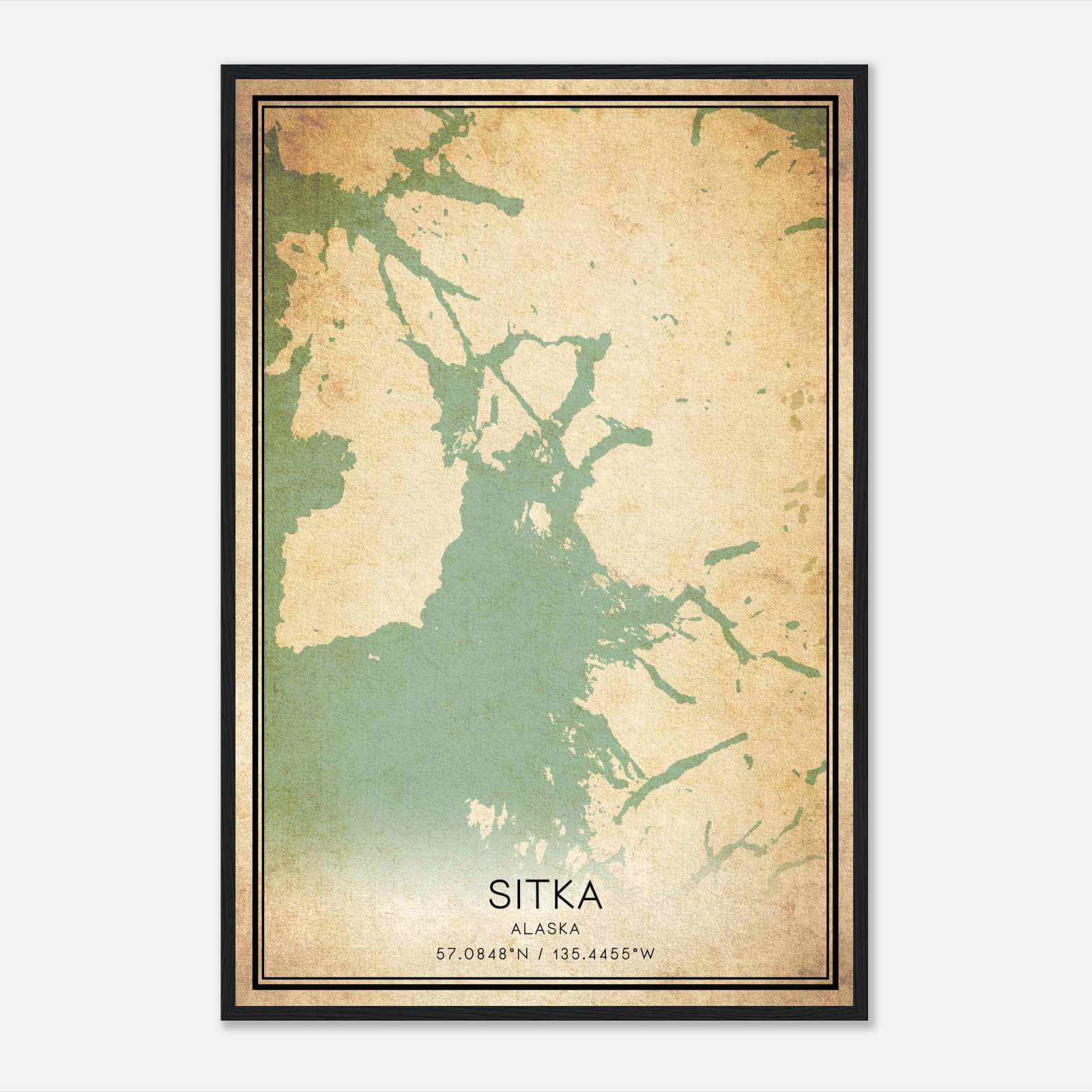 Vintage Sitka Alaska Map Poster, Sitka AK City Road Wall Art Print ...