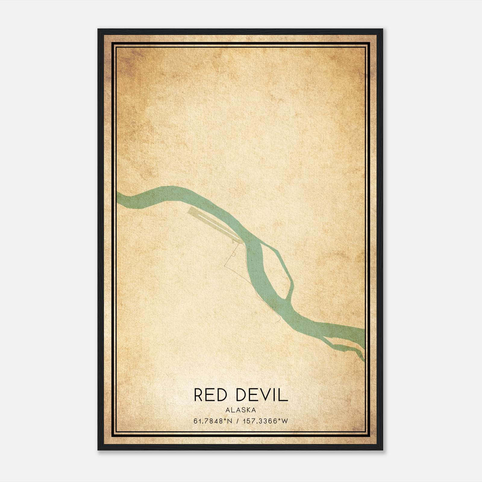 Vintage Red Devil Alaska Map Poster, Red Devil AK City Road Wall Art ...