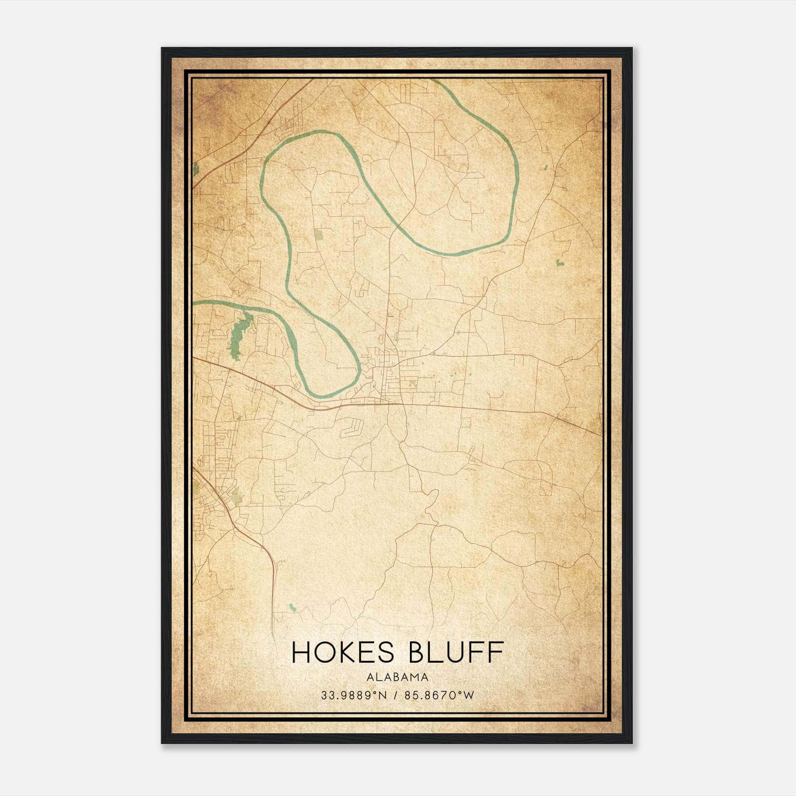 Vintage Hokes Bluff Alabama Map Poster, Hokes Bluff AL City Road Wall ...