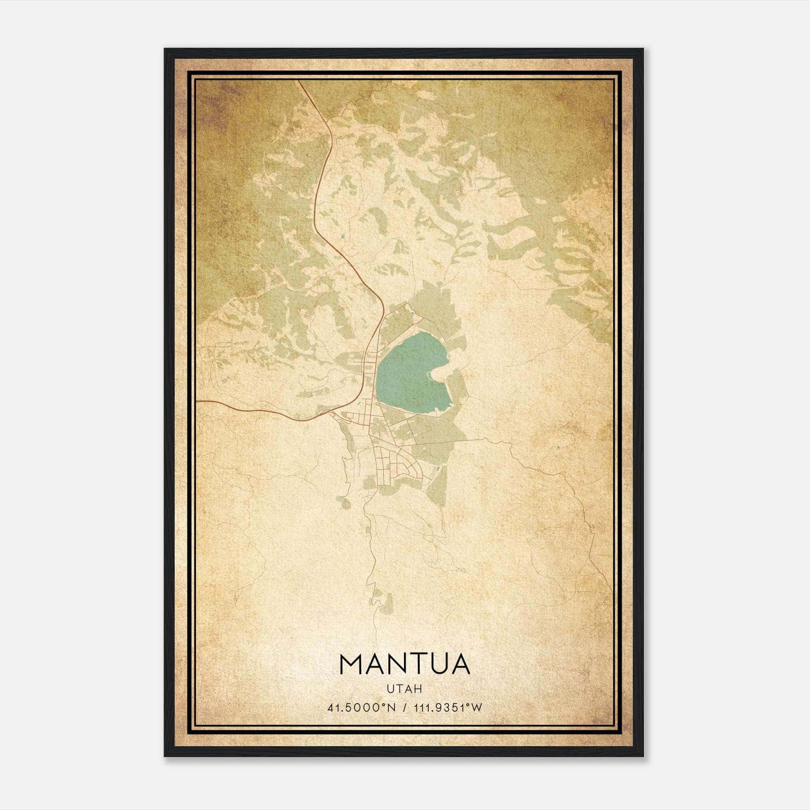 Vintage Mantua Utah Map Poster, Mantua UT City Road Wall Art Print ...