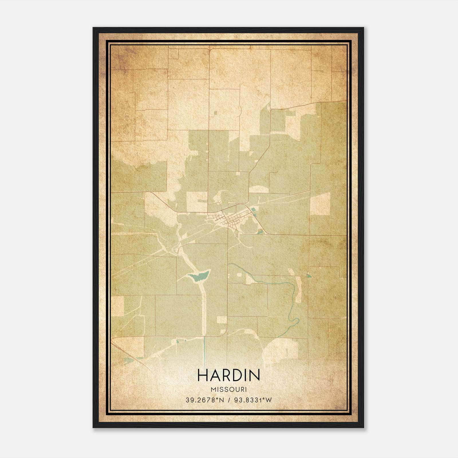 Vintage Hardin Missouri Map Poster, Hardin MO City Road Wall Art Print ...