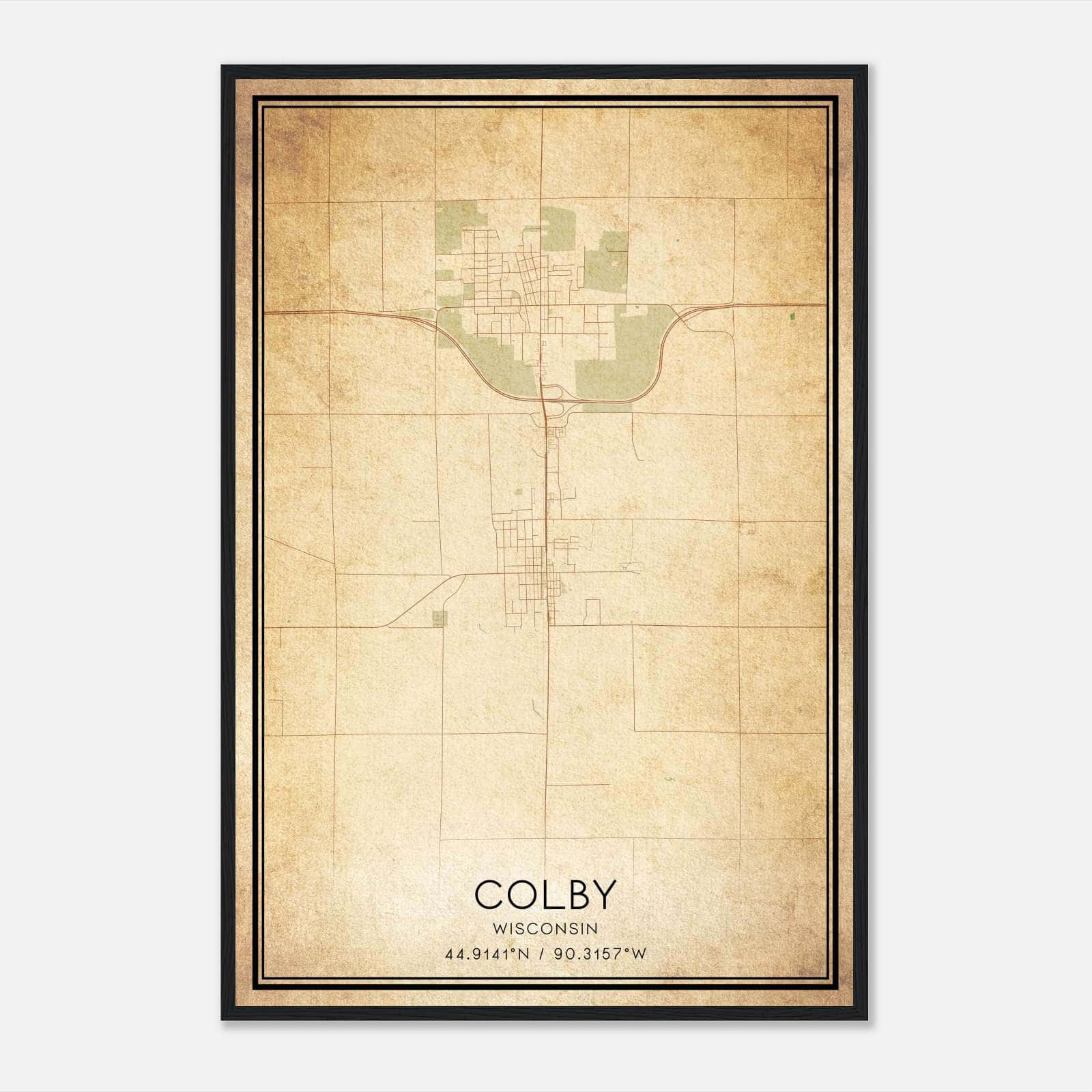 Vintage Colby Wisconsin Map Poster, Colby WI City Road Wall Art Print ...