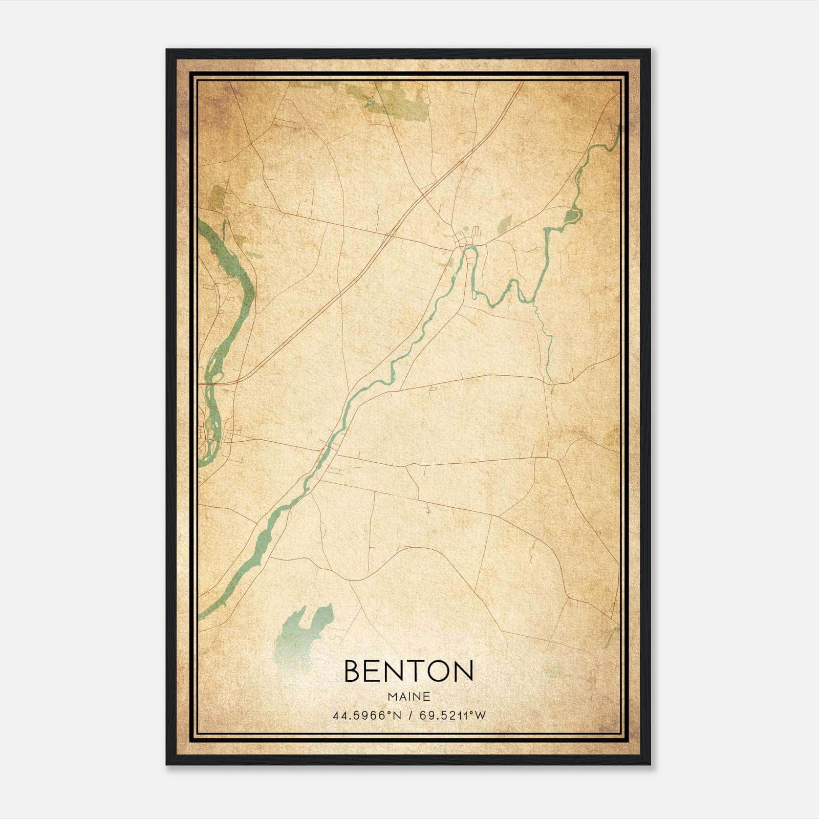 Vintage Benton Maine Map Poster, Benton ME City Road Wall Art Print ...