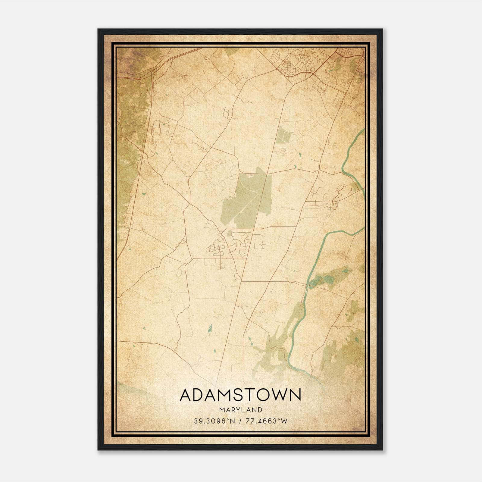 Vintage Adamstown Maryland Map Poster, Adamstown MD City Road Wall Art ...