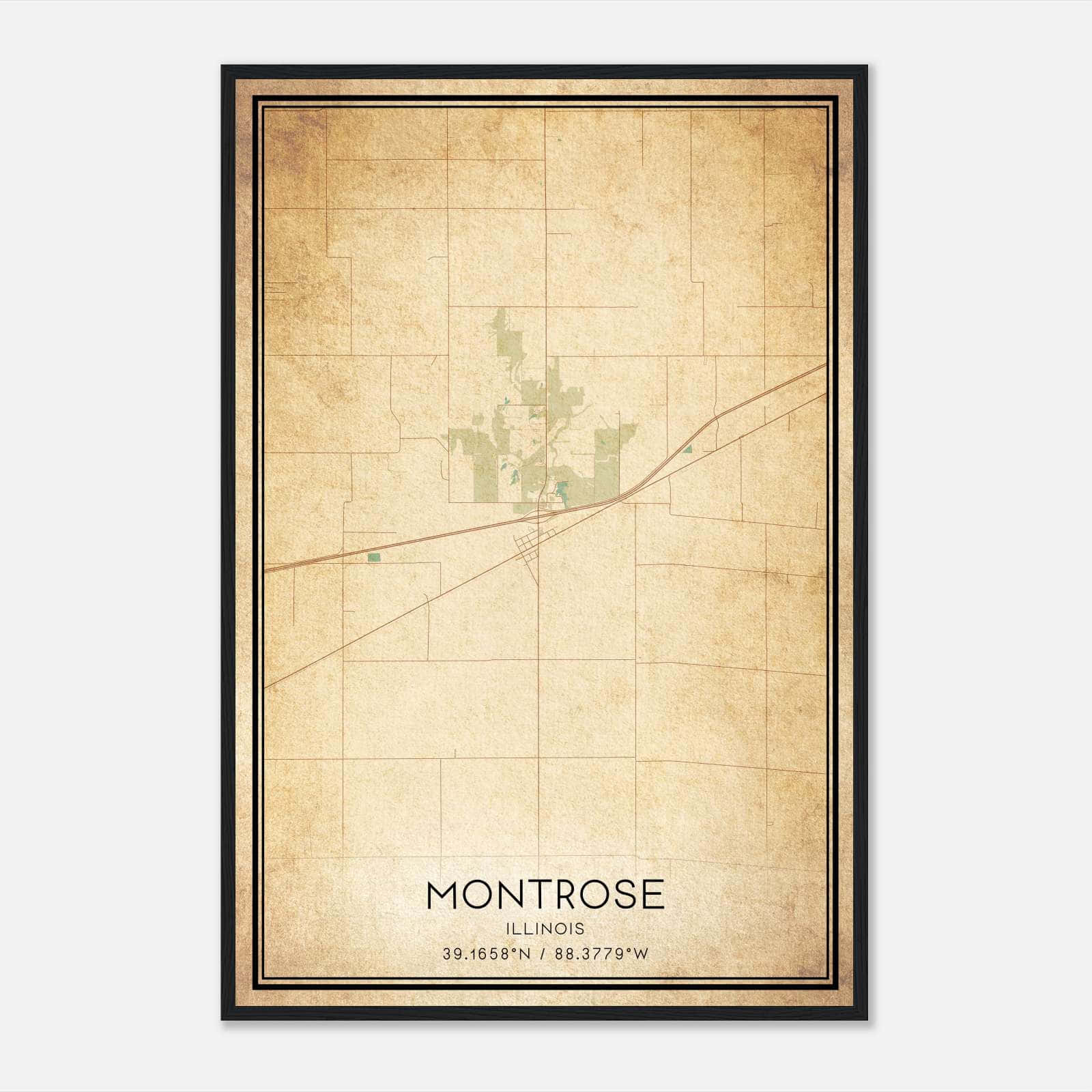 Vintage Montrose Illinois Map Poster, Montrose IL City Road Wall Art ...
