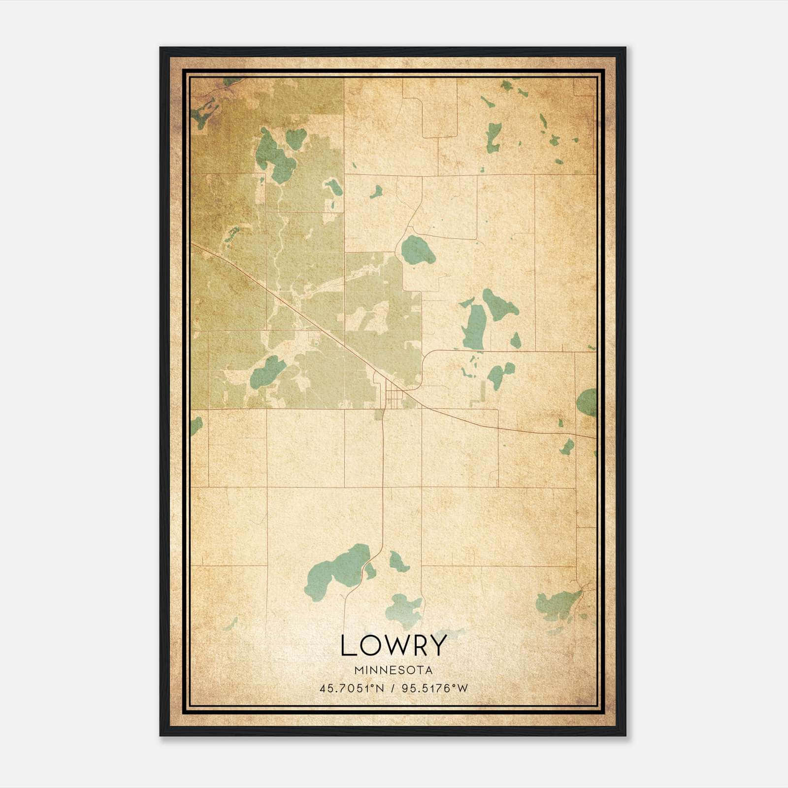 Vintage Lowry Minnesota Map Poster, Lowry MN City Road Wall Art Print ...