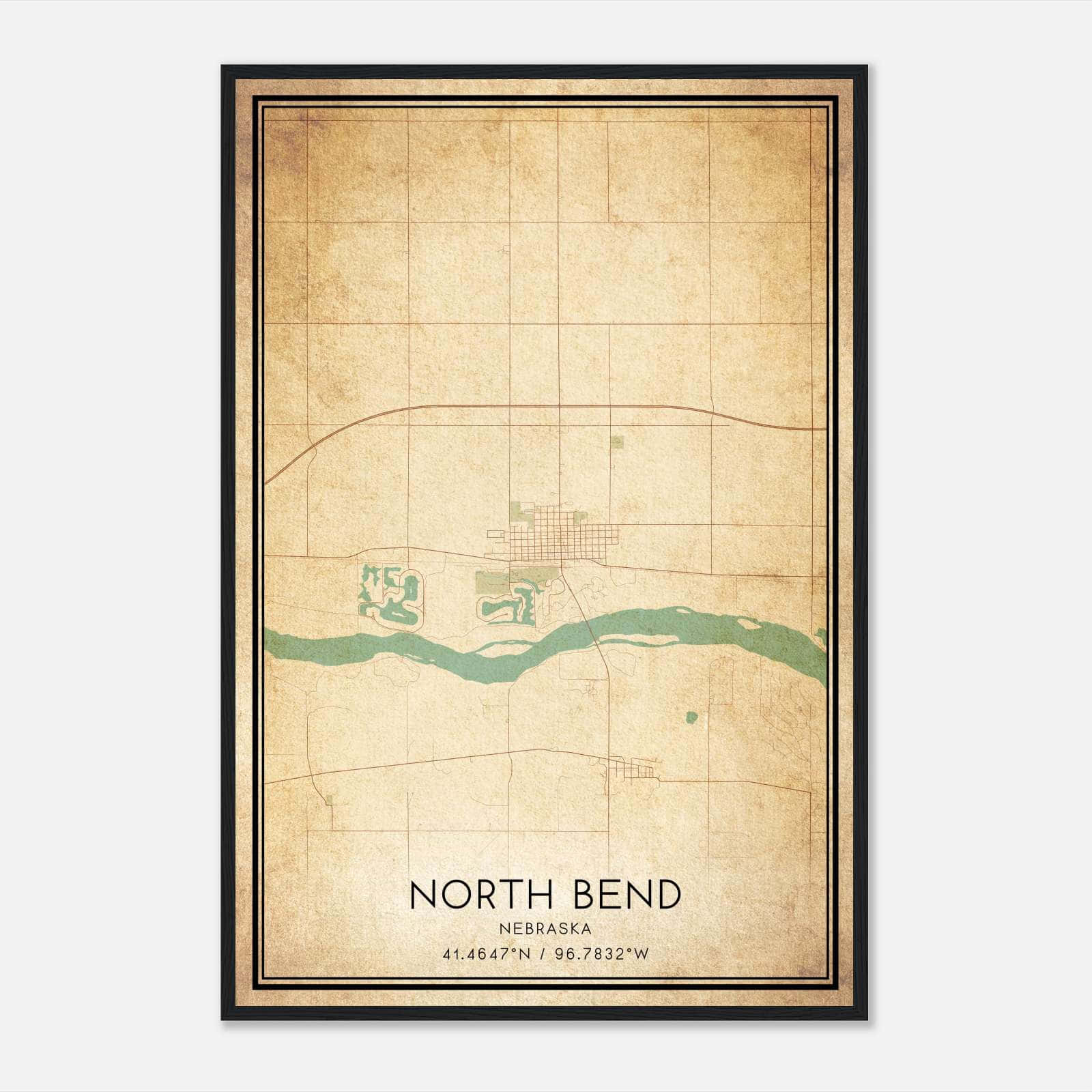 Vintage North Bend Nebraska Map Poster, North Bend NE City Road Wall ...