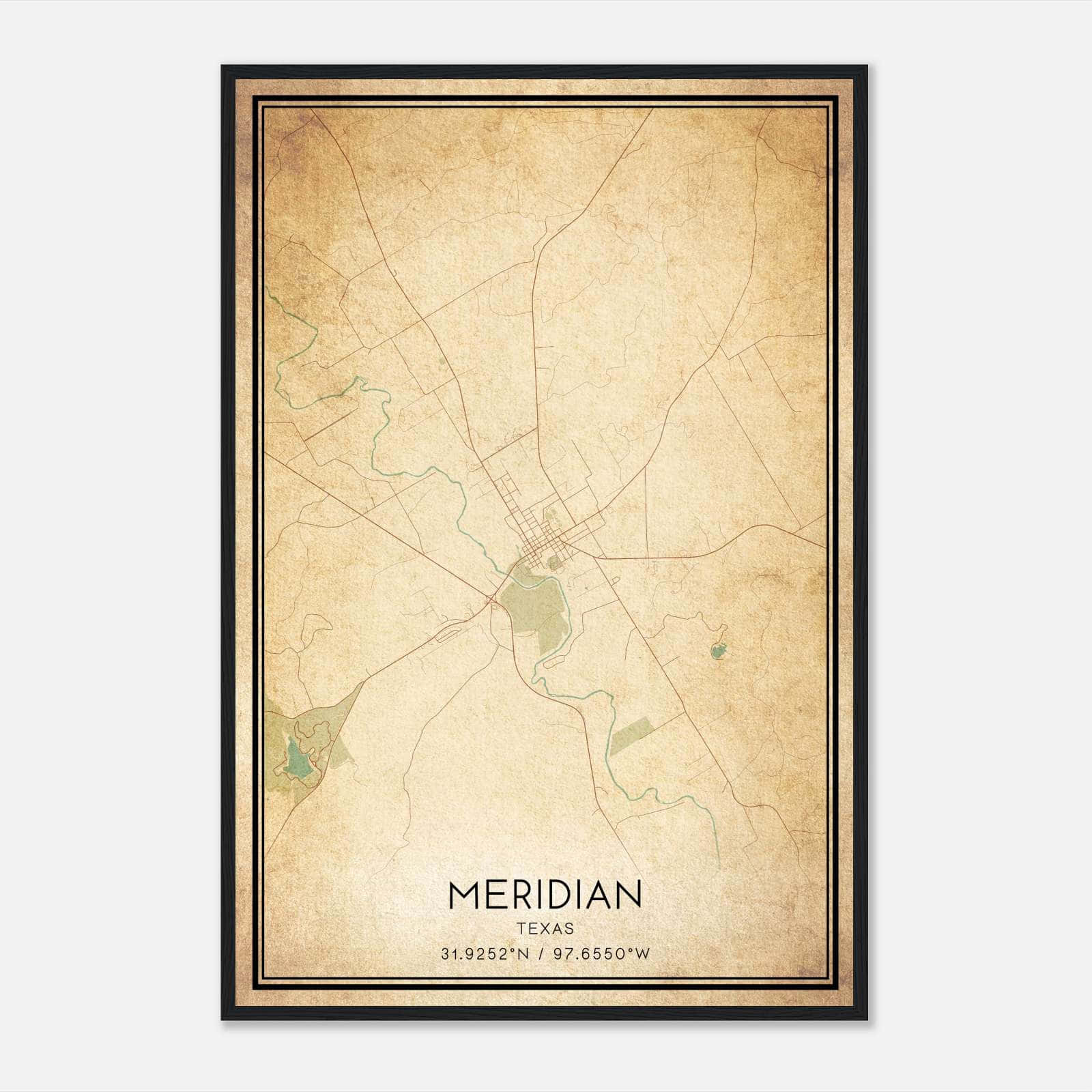 Vintage Meridian Texas Map Poster, Meridian TX City Road Wall Art Print ...