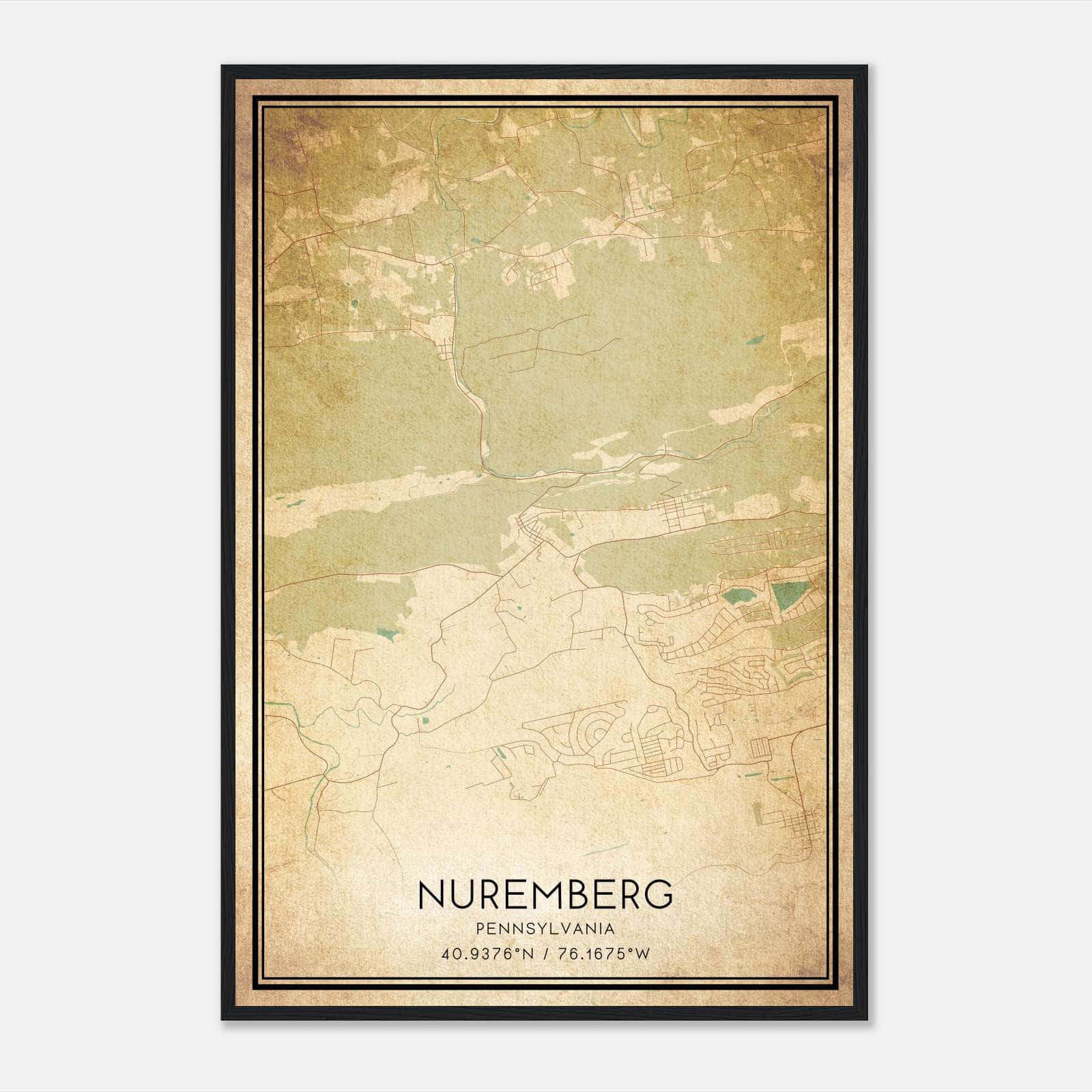 Vintage Nuremberg Pennsylvania Map Poster, Nuremberg PA City Road Wall ...