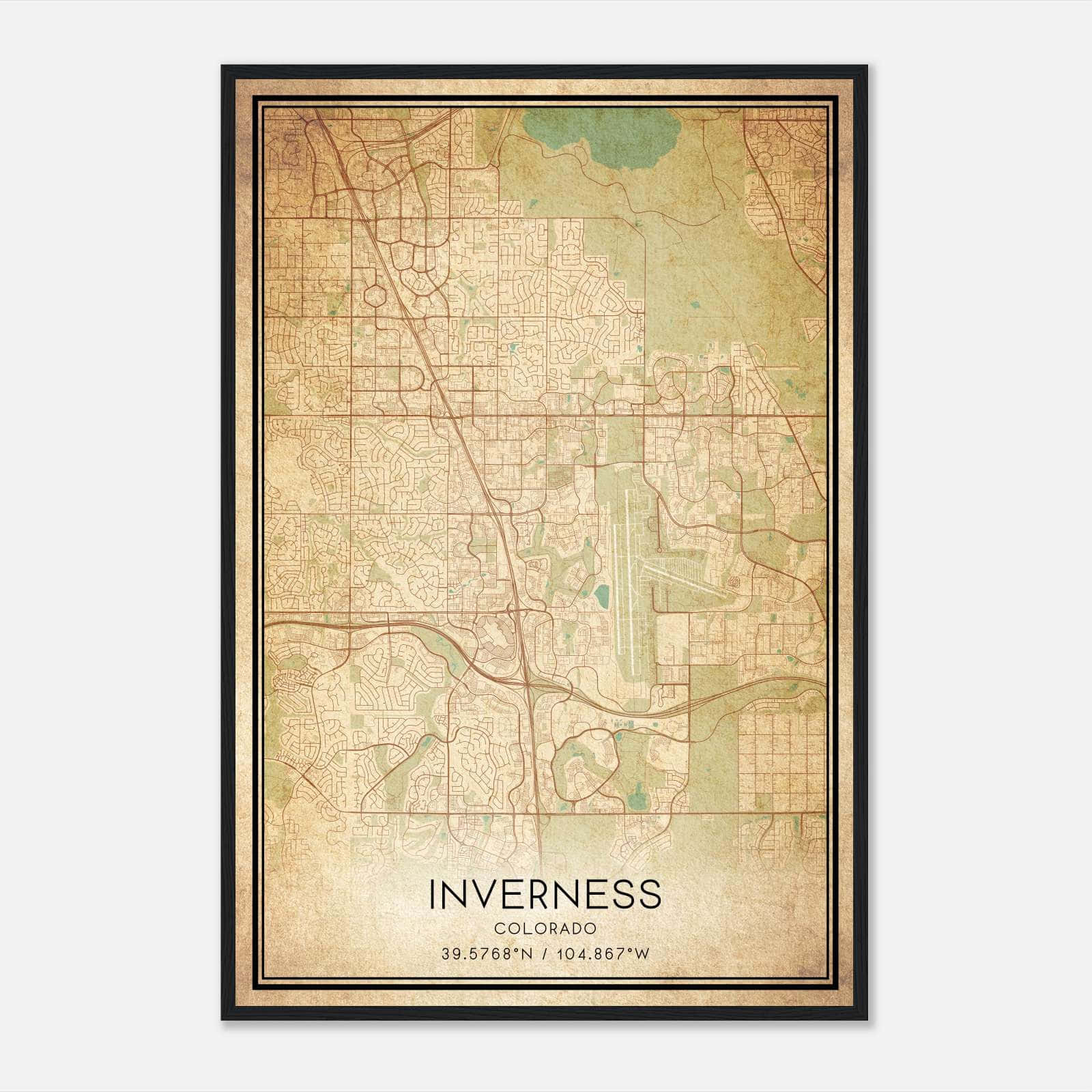 Vintage Inverness Colorado Map Poster, Inverness CO City Road Wall Art ...