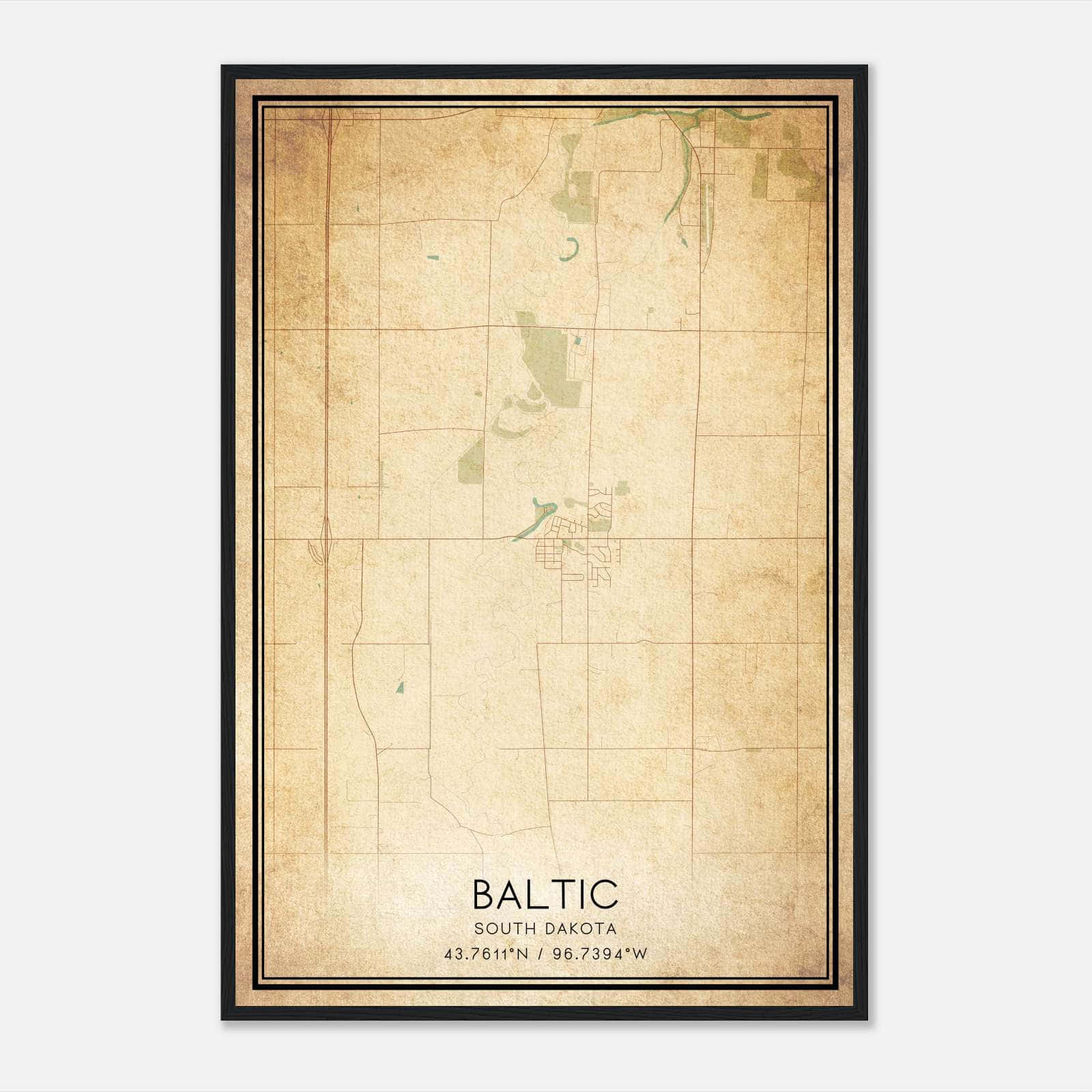 Vintage Baltic South Dakota Map Poster, Baltic SD City Road Wall Art ...