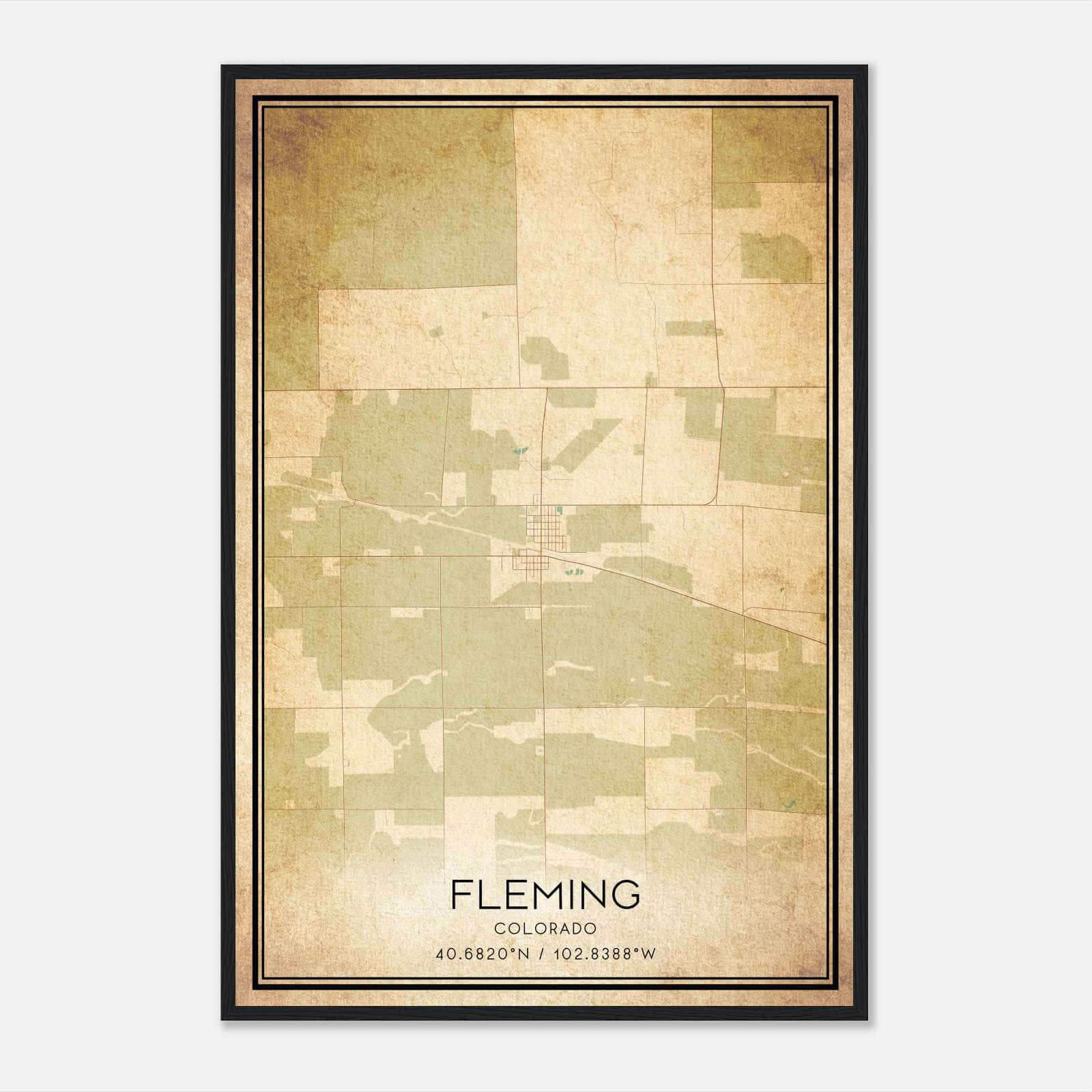 Vintage Fleming Colorado Map Poster, Fleming CO City Road Wall Art ...