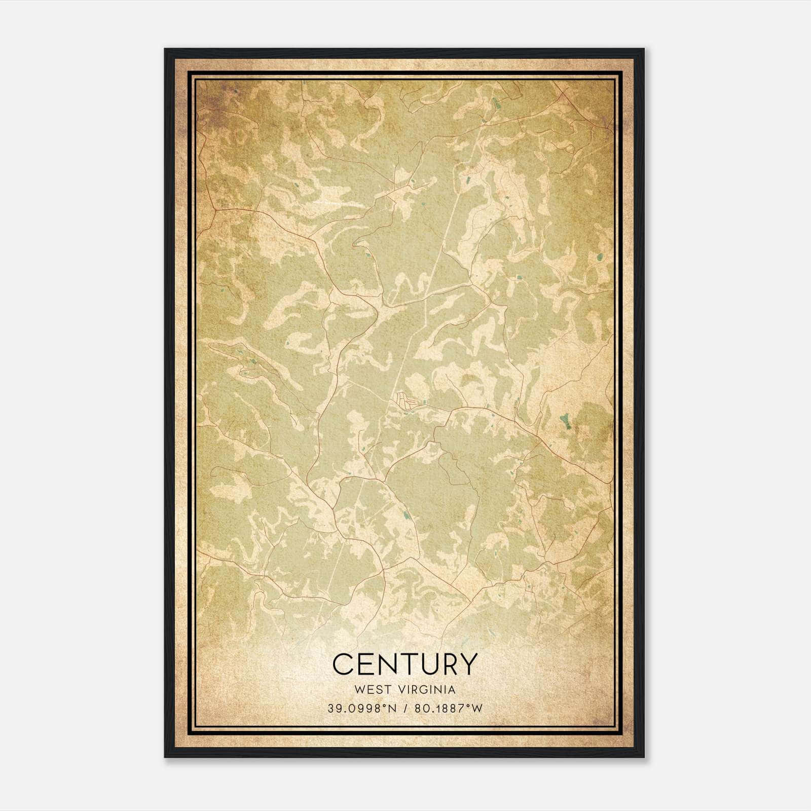Vintage Century West Virginia Map Poster, Century WV City Road Wall Art ...