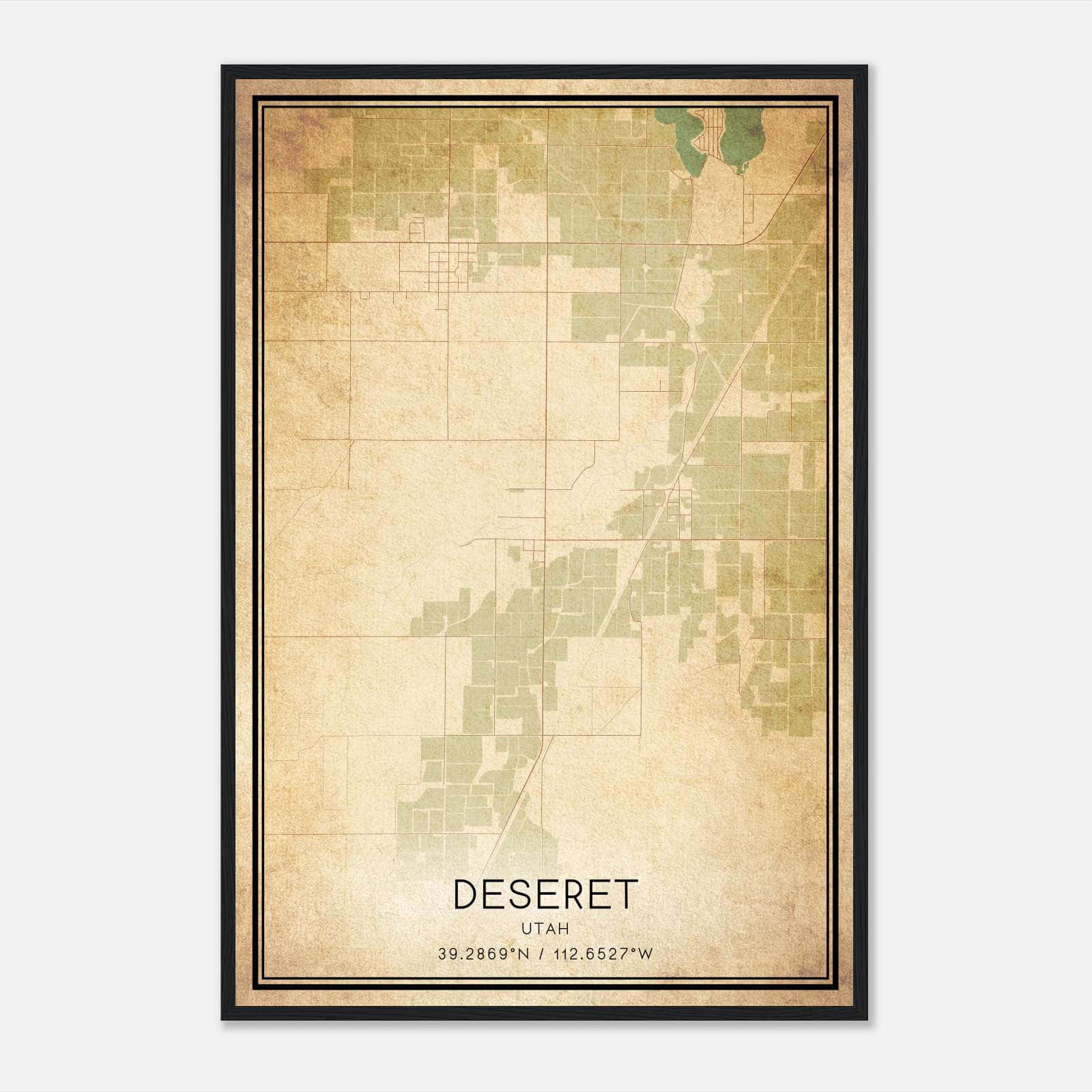 Vintage Deseret Utah Map Poster, Deseret UT City Road Wall Art Print ...